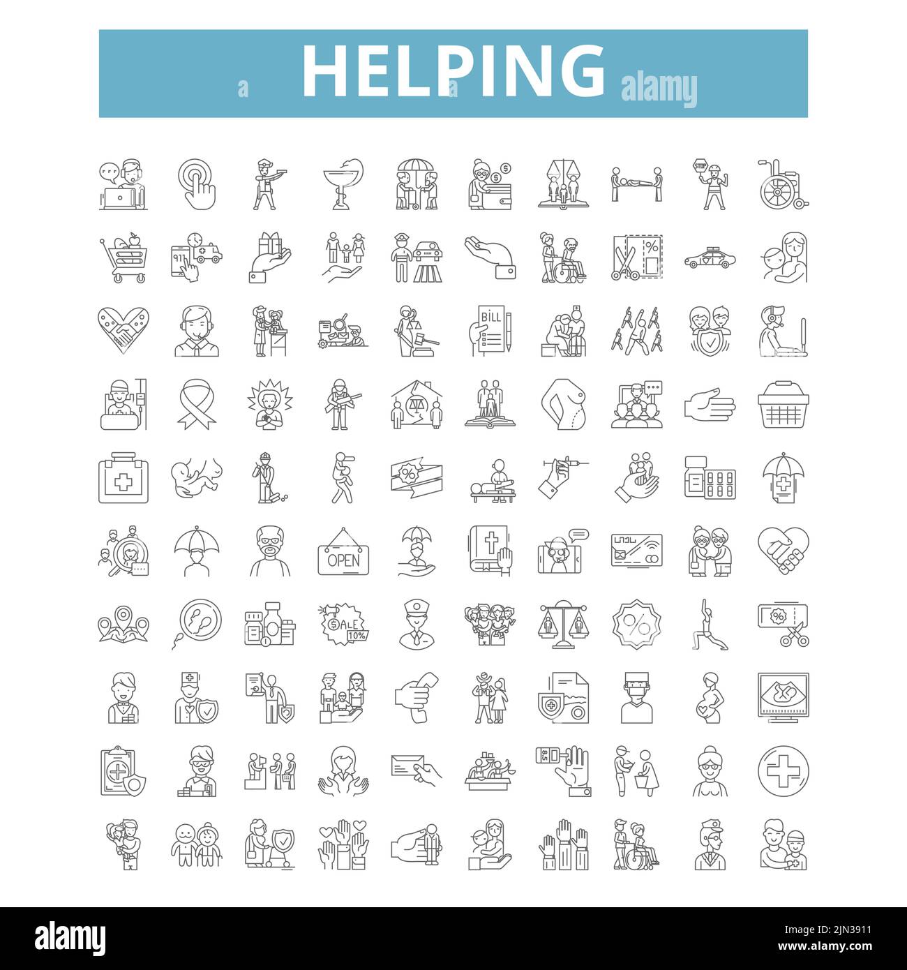 Helping icons, line symbols, web signs, vector set, isolated ...