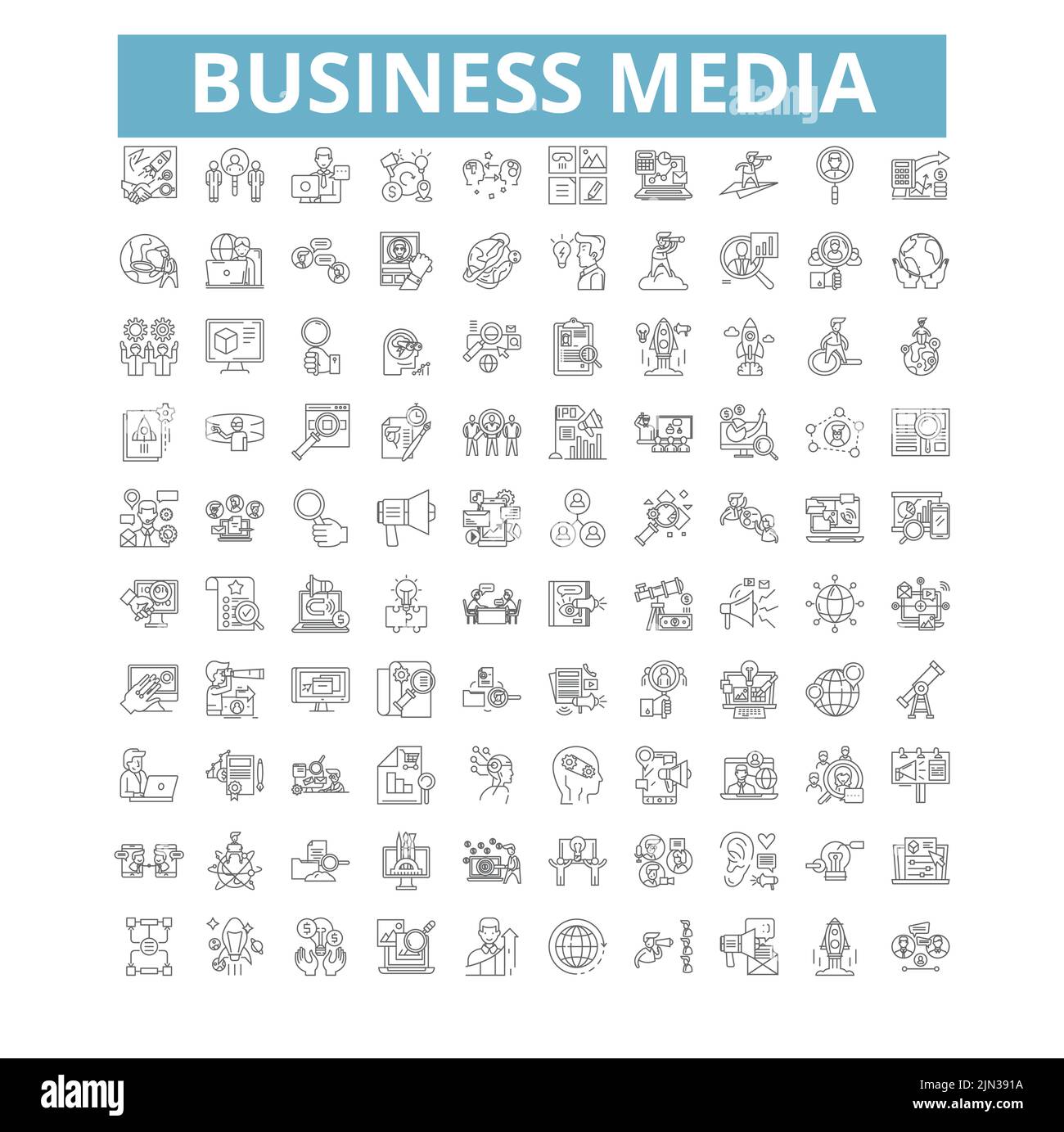 Business media icons, line symbols, web signs, vector set, isolated ...