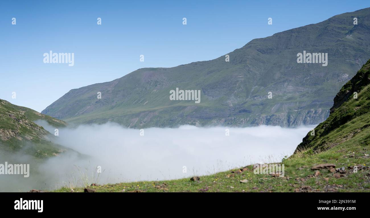 the Cirque de Troumouse (Pyrenees) with cloud filling the valley below ...