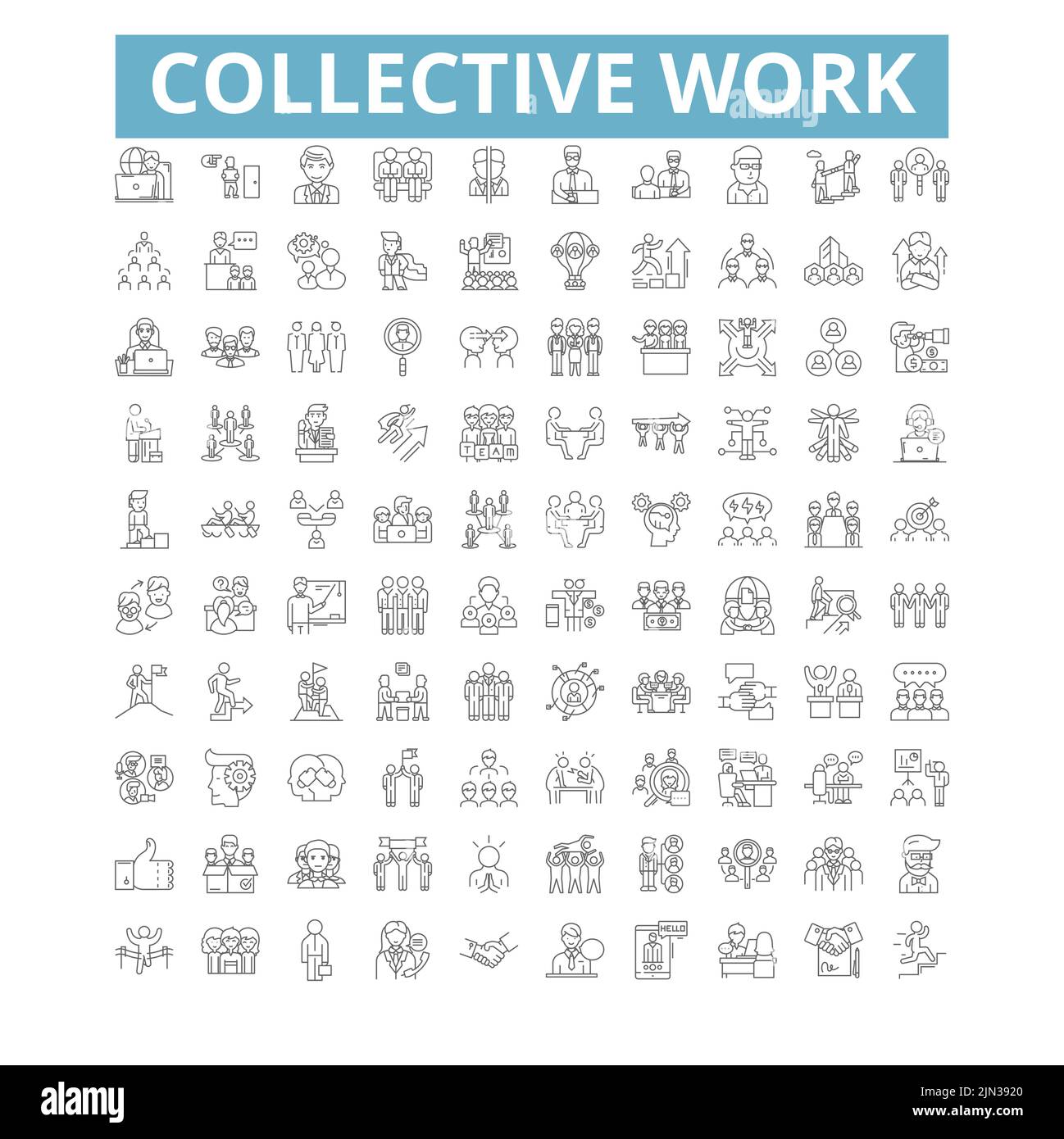 Collective work icons, line symbols, web signs, vector set, isolated ...