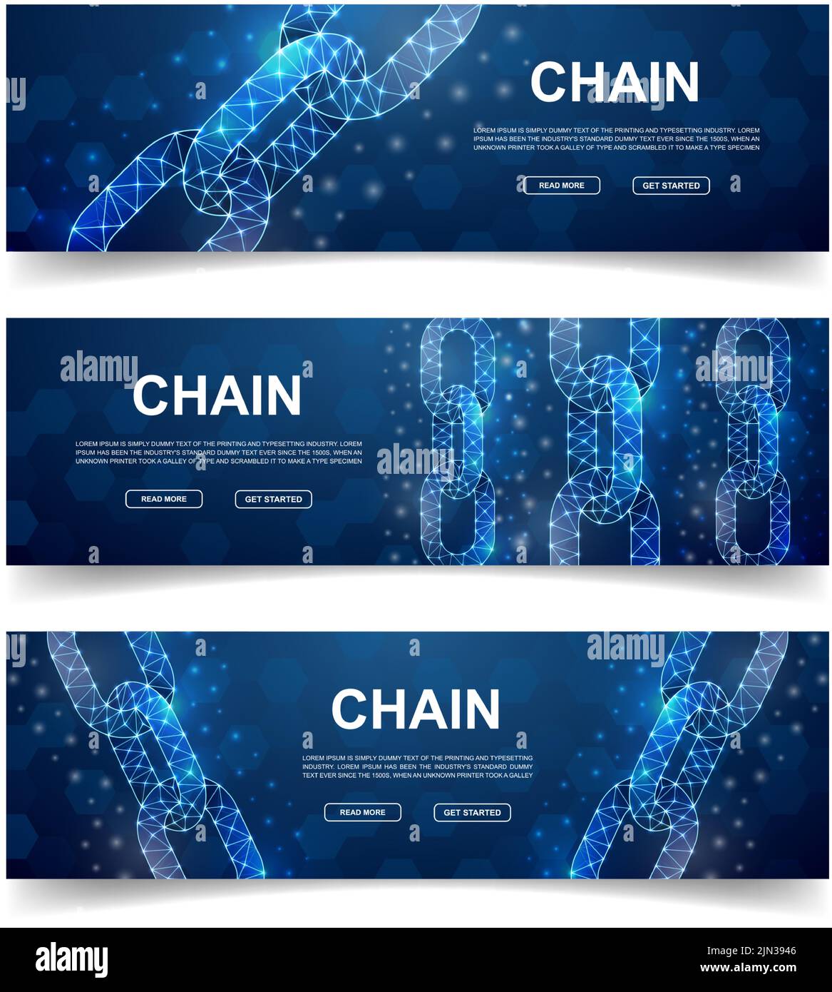 Set of three Chain horizontal banners. Horizontal illustration for ...
