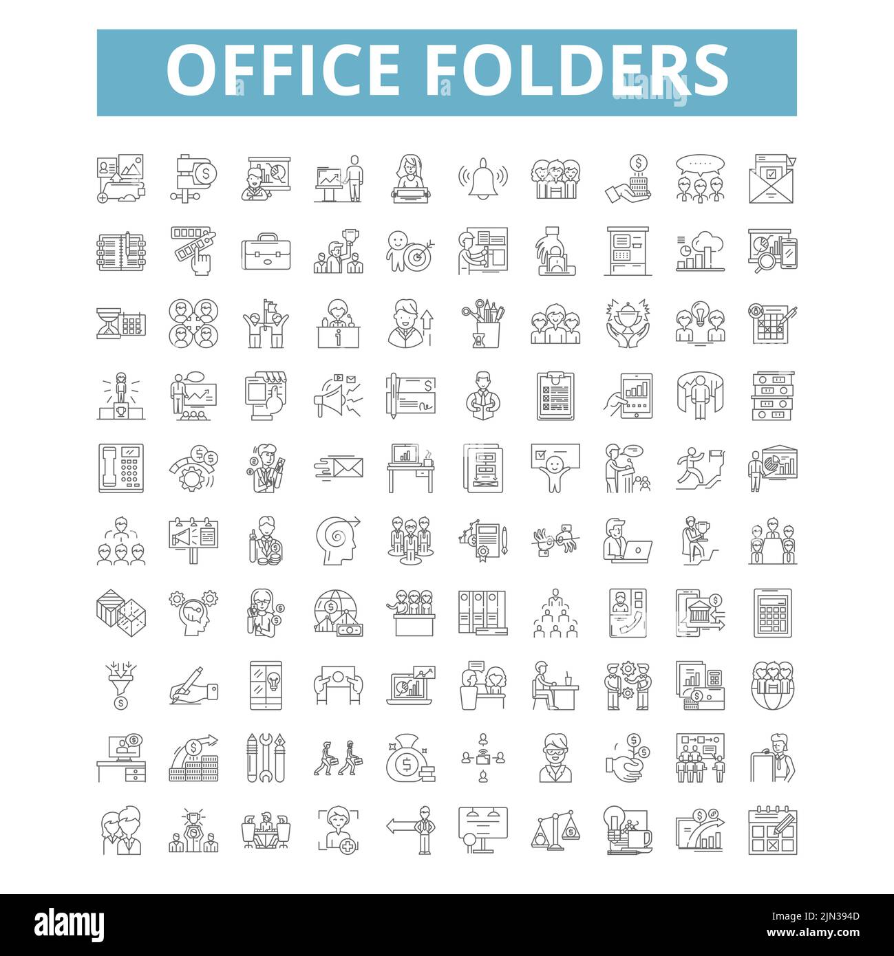 Office folders icons, line symbols, web signs, vector set, isolated ...