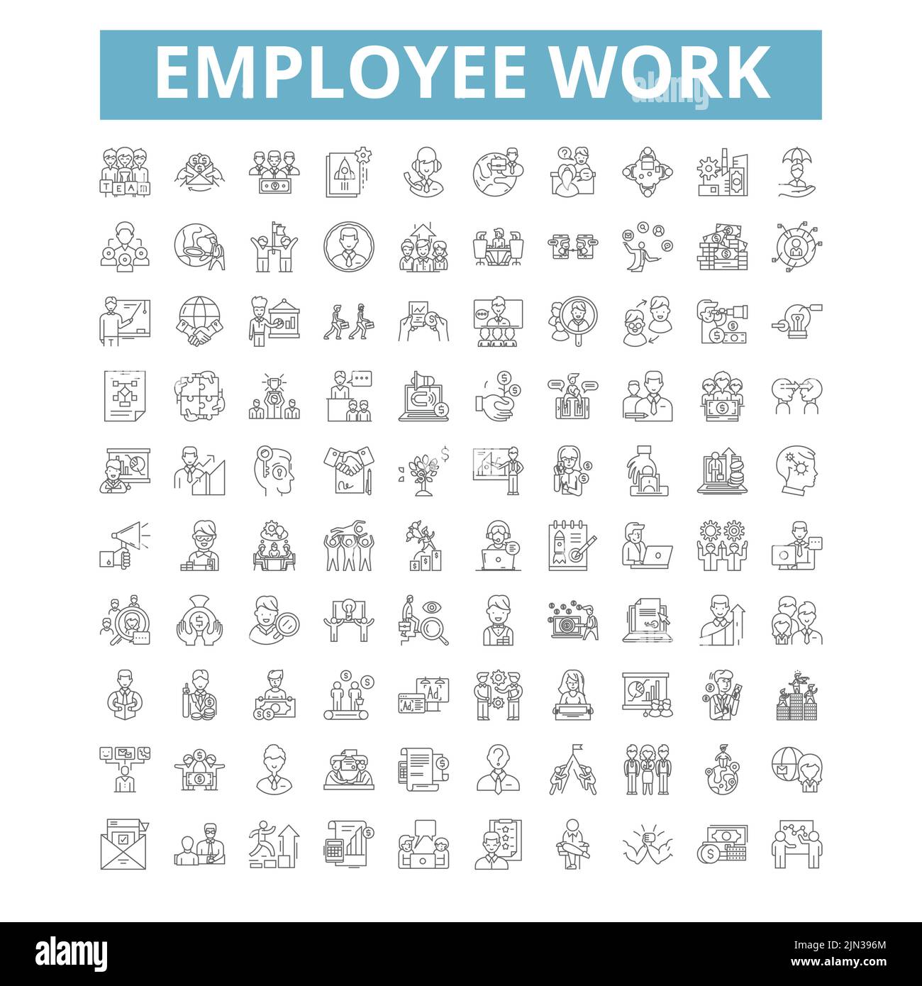 Employee work icons, line symbols, web signs, vector set, isolated ...