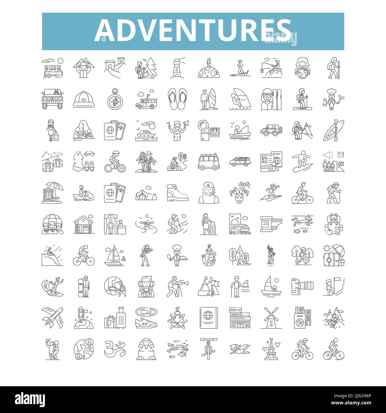 Adventures icons, line symbols, web signs, vector set, isolated ...