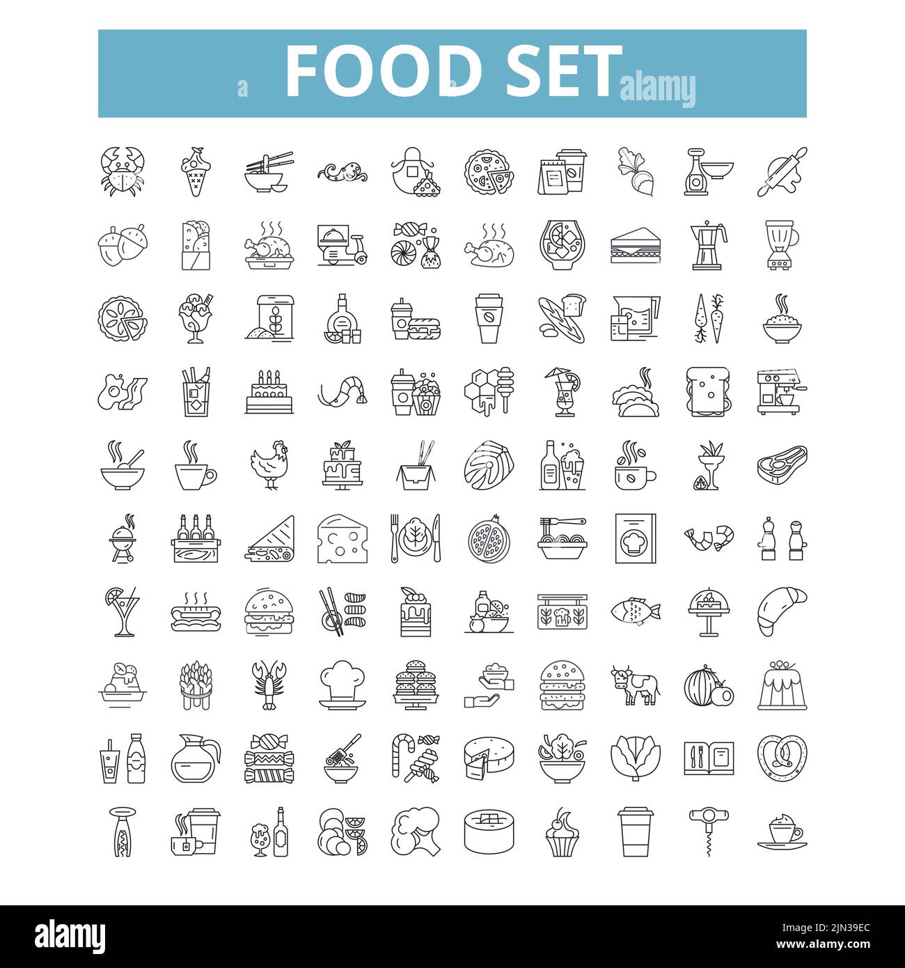 Food set icons, line symbols, web signs, vector set, isolated ...