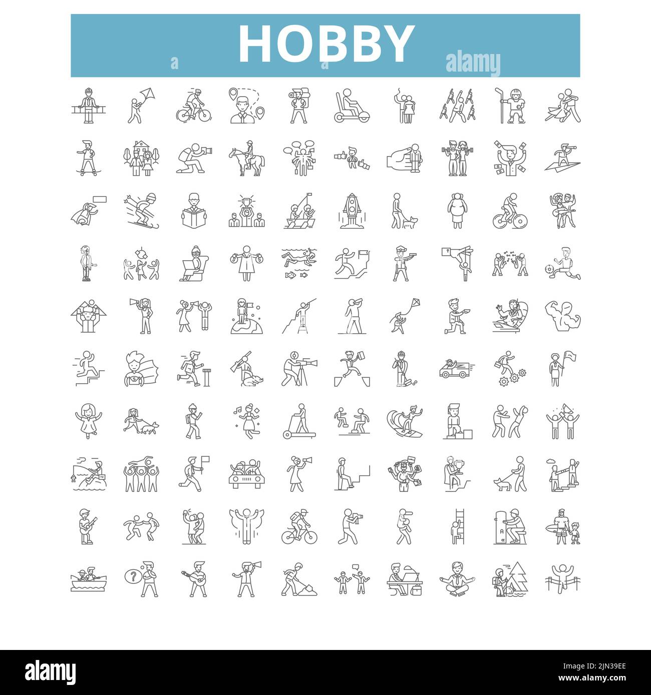 Hobby icons, line symbols, web signs, vector set, isolated illustration ...
