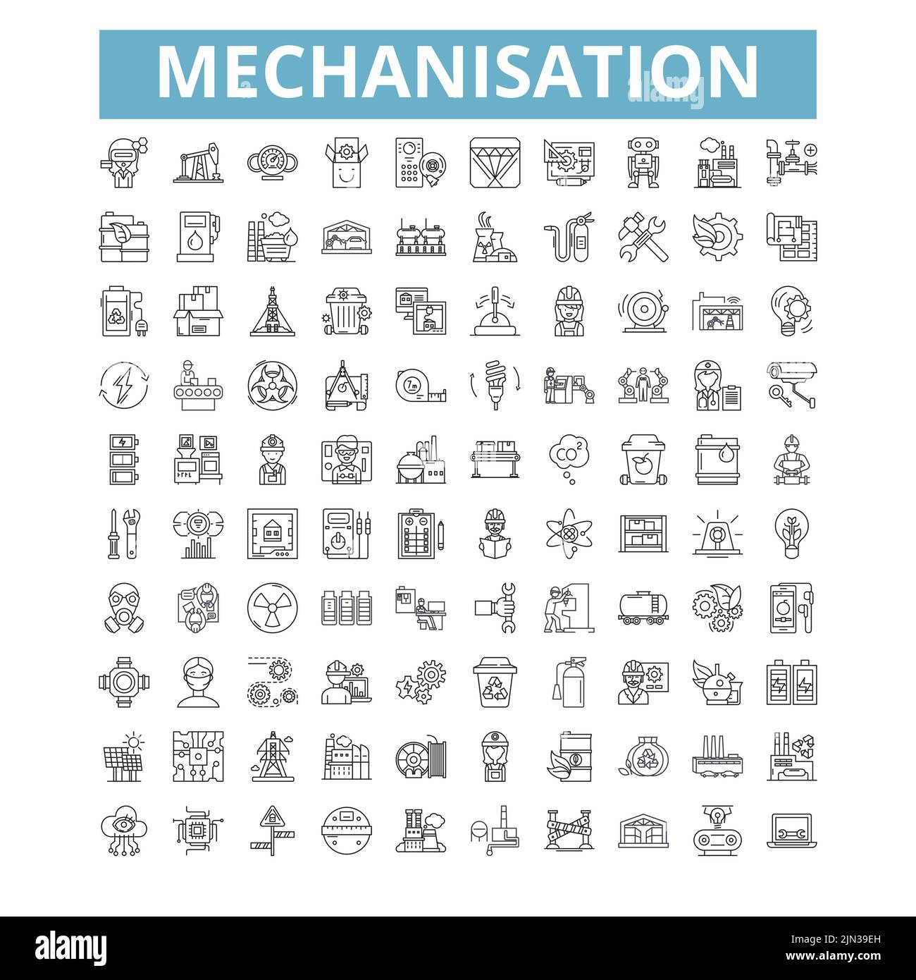 Mechanisation icons, line symbols, web signs, vector set, isolated illustration Stock Vector ...