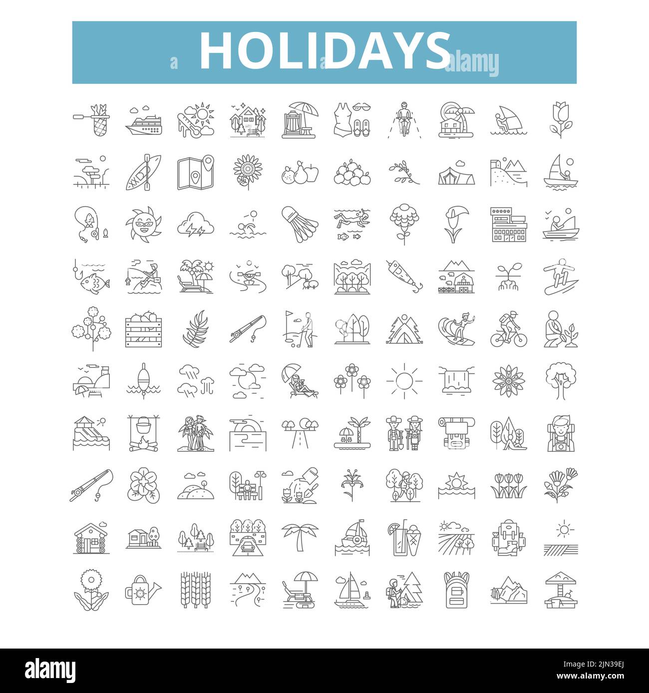 Holidays icons, line symbols, web signs, vector set, isolated ...
