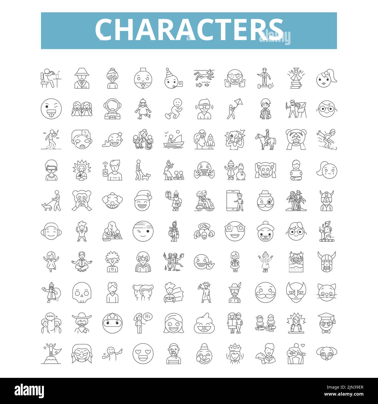 Characters icons, line symbols, web signs, vector set, isolated illustration Stock Vector Image ...