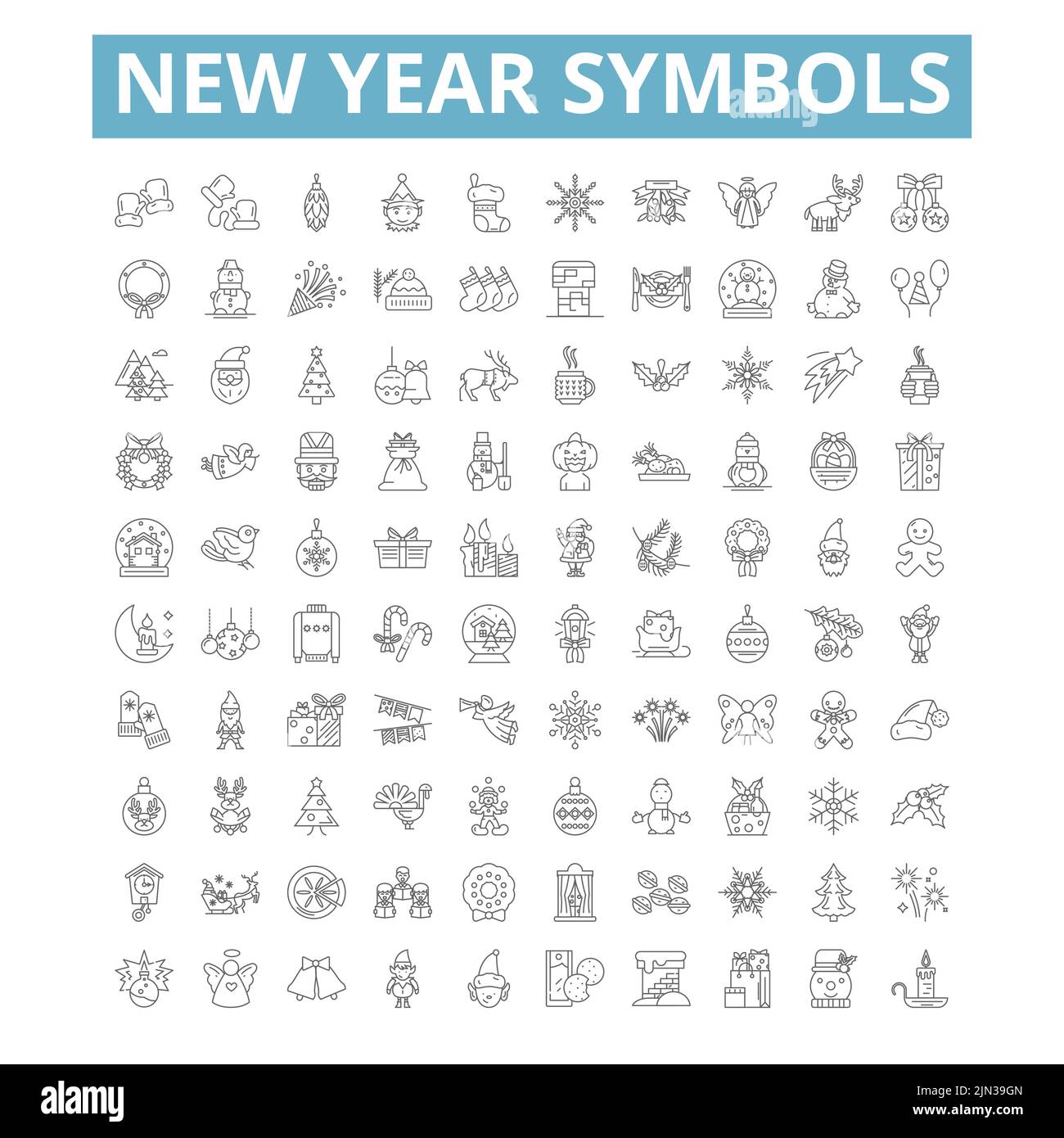 New year symbols icons, line symbols, web signs, vector set, isolated ...