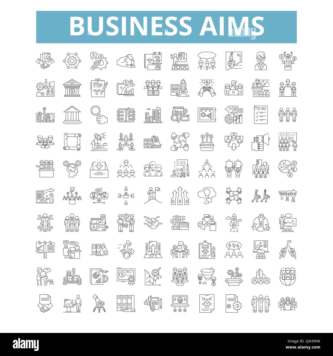 Business aims icons, line symbols, web signs, vector set, isolated ...