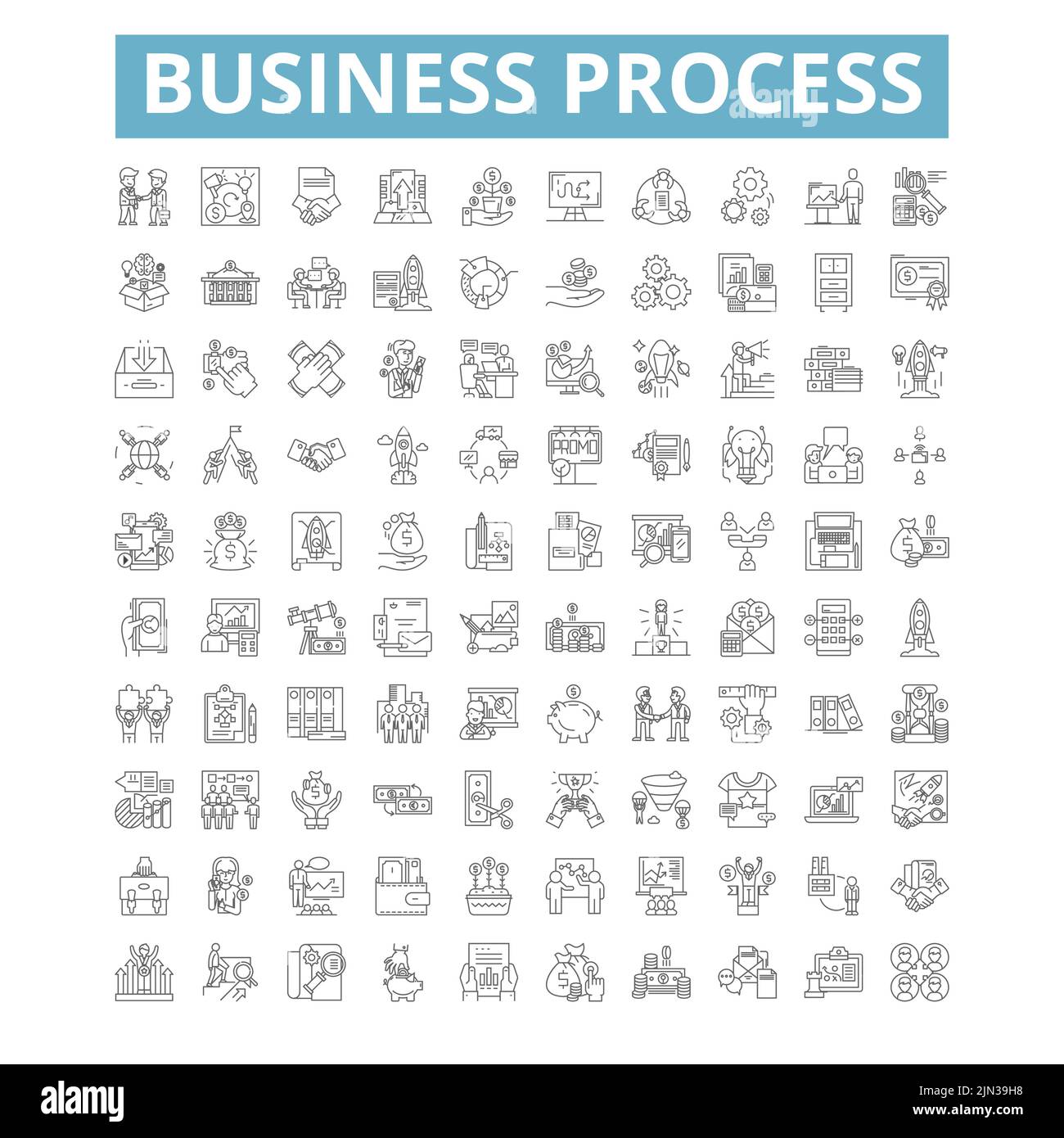 Business process icons, line symbols, web signs, vector set, isolated ...