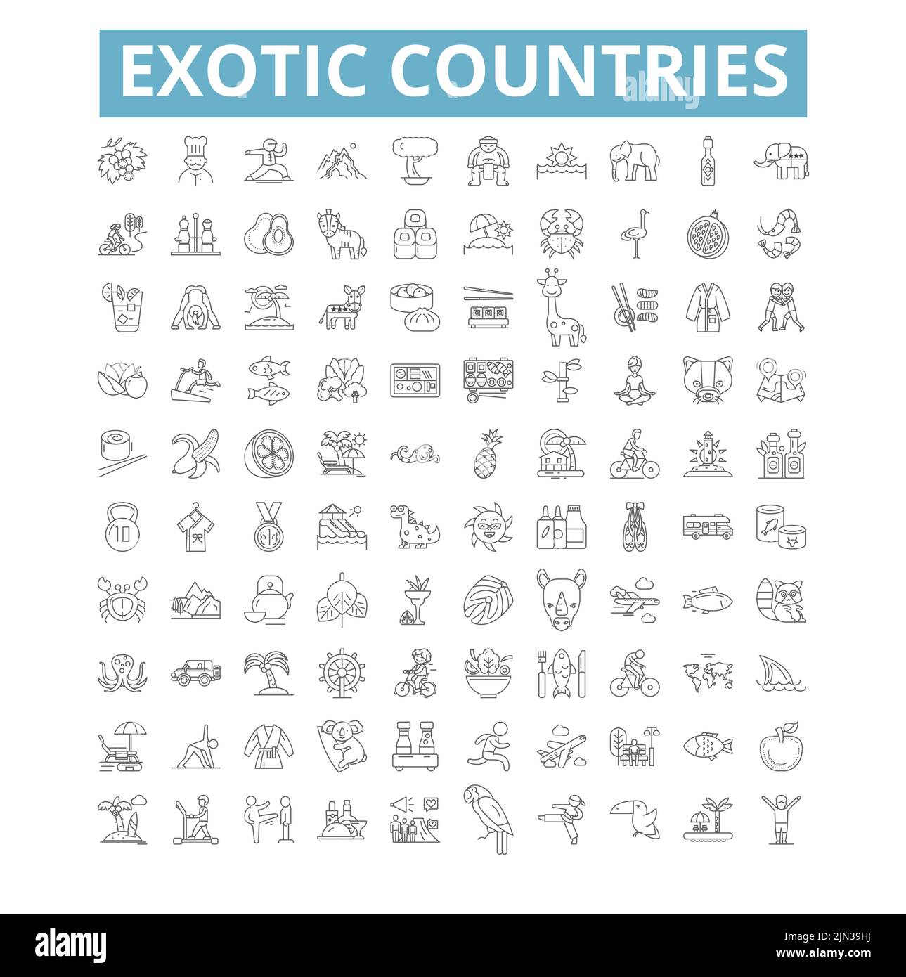 Exotic counrties icons, line symbols, web signs, vector set, isolated illustration Stock Vector ...