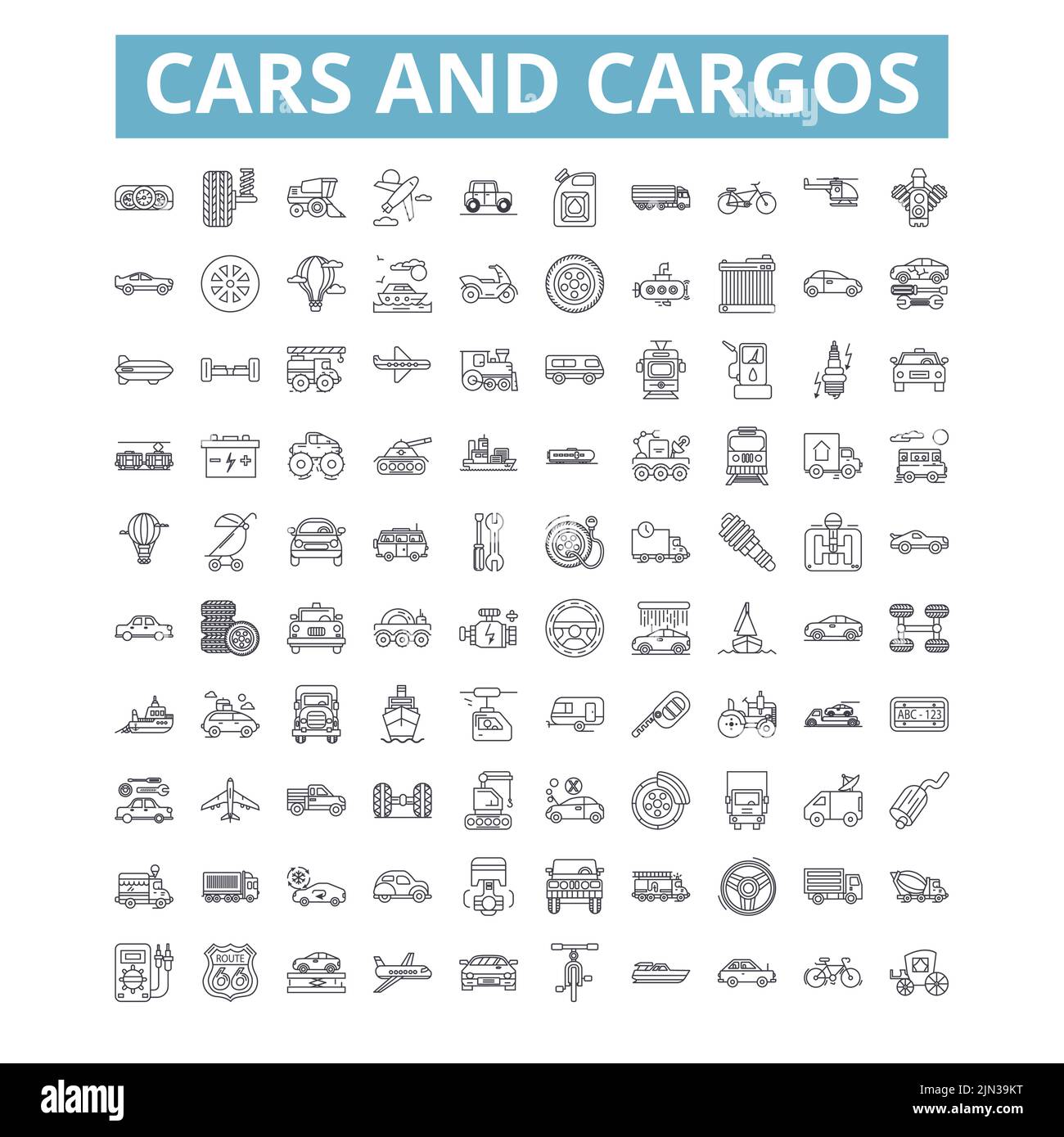 Cars and cargos icons, line symbols, web signs, vector set, isolated ...
