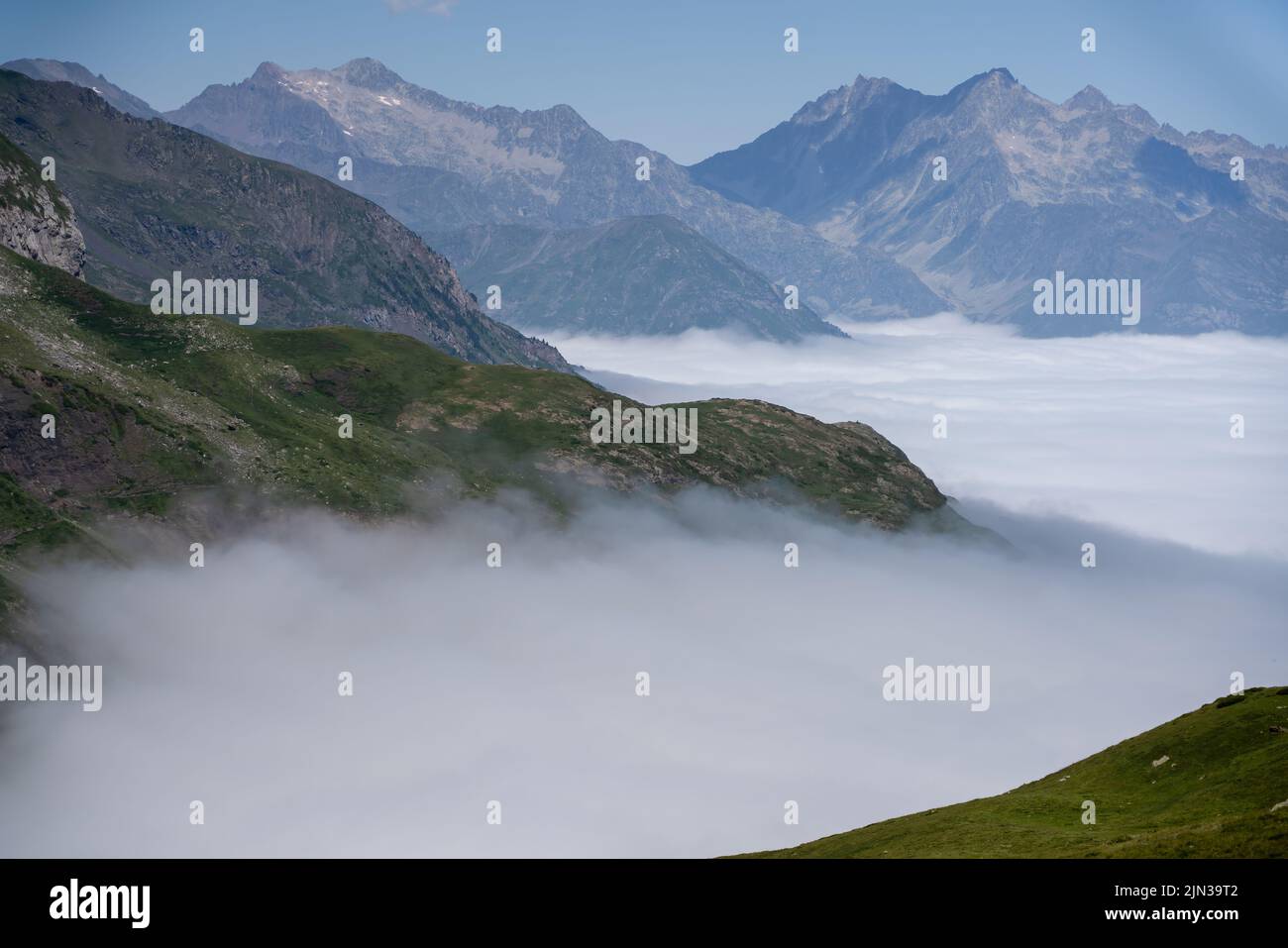 the Cirque de Troumouse (Pyrenees) with cloud filling the valley below ...