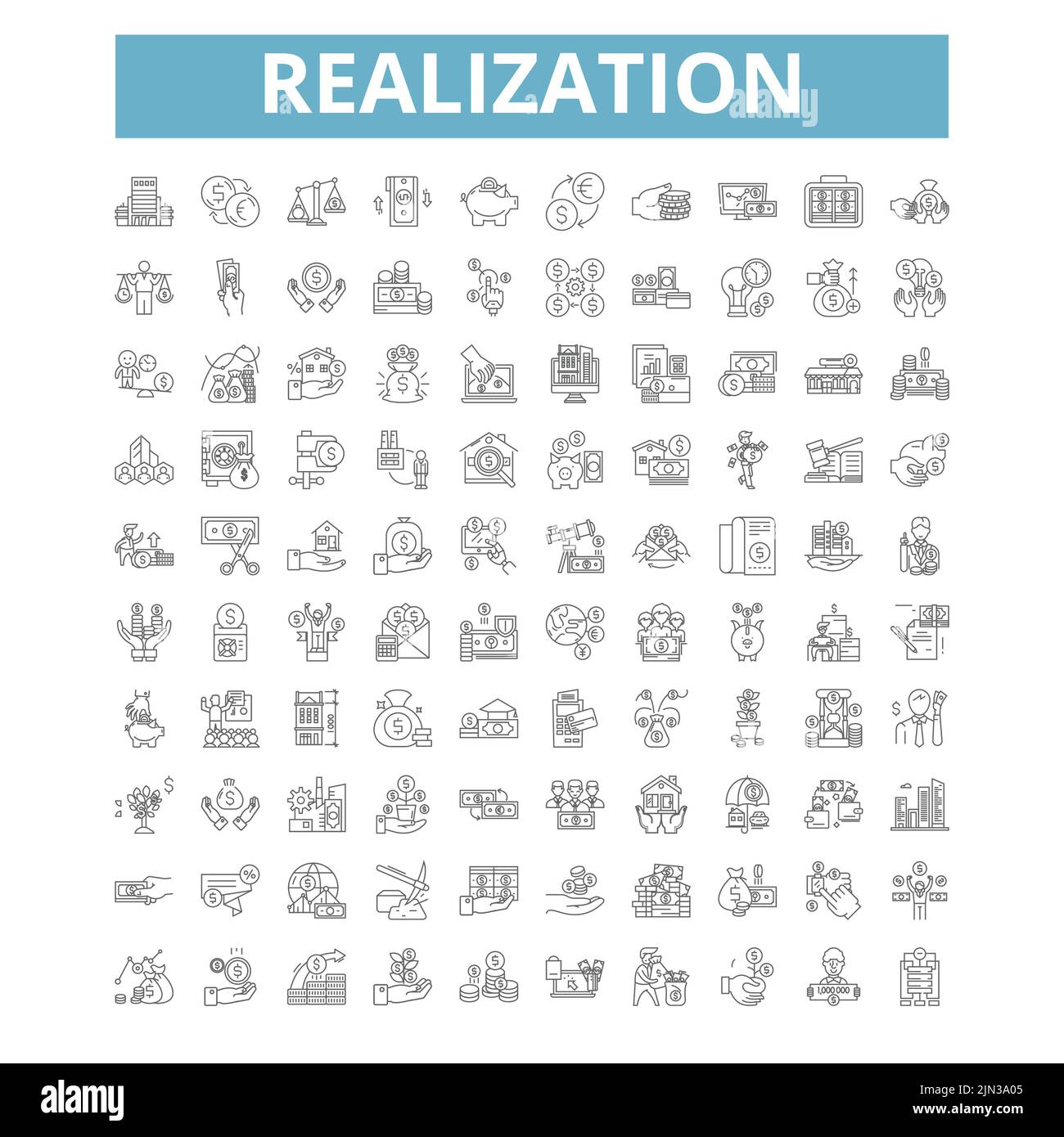 Realization icons, line symbols, web signs, vector set, isolated ...