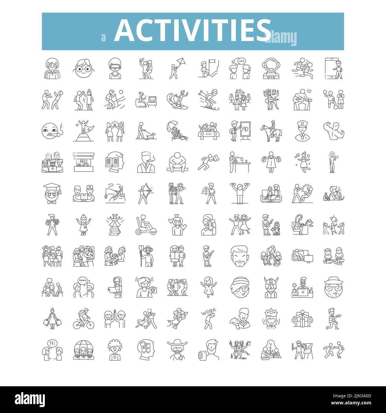 Activities icons, line symbols, web signs, vector set, isolated ...