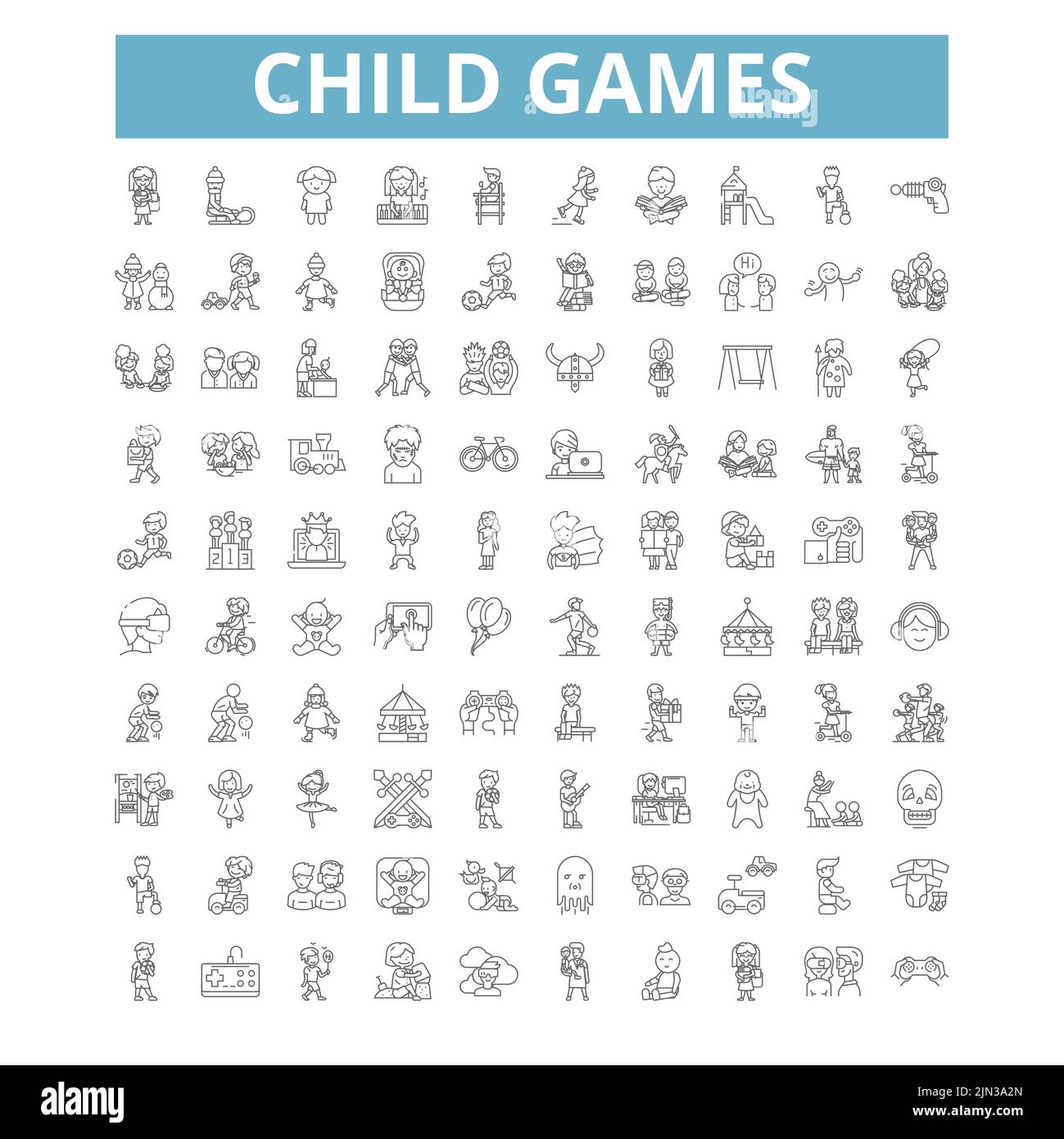 Child games icons, line symbols, web signs, vector set, isolated ...