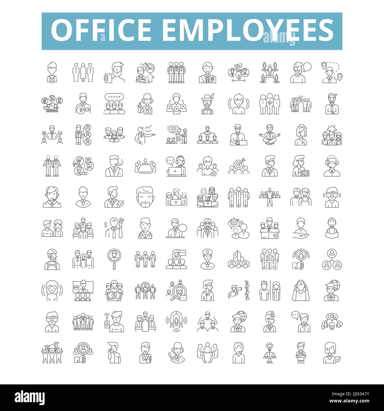 Office employees icons, line symbols, web signs, vector set, isolated ...