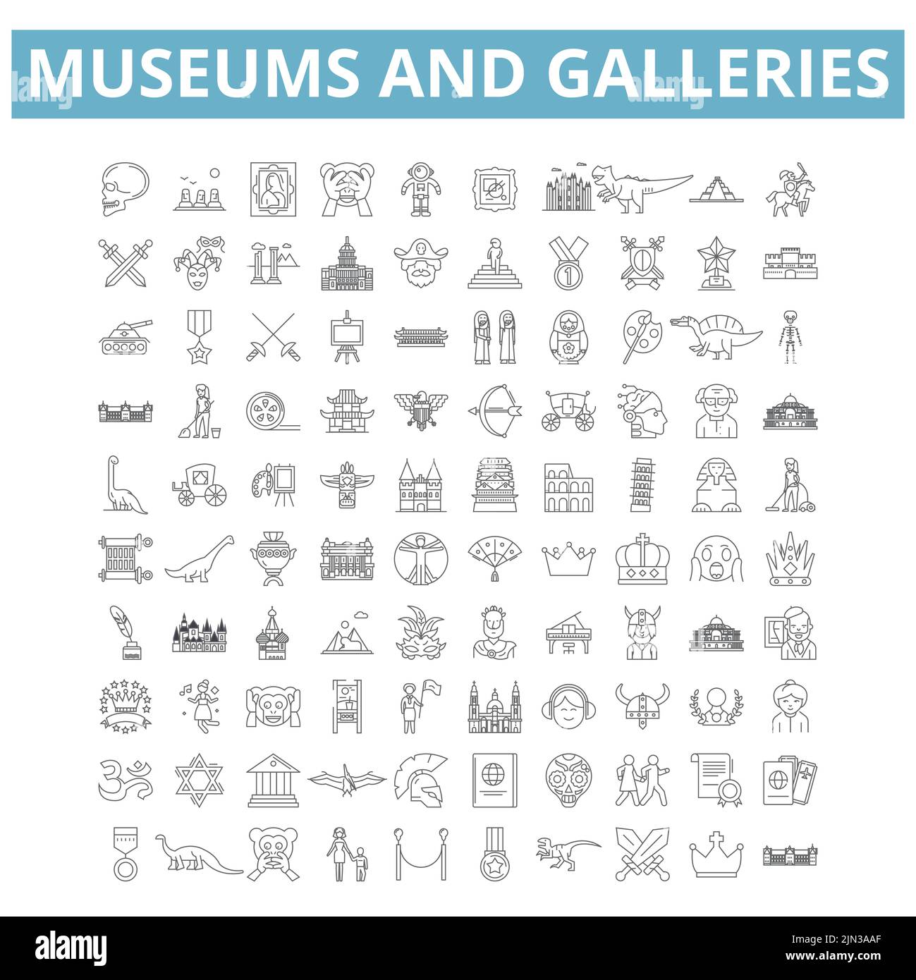 Museums and galleries icons, line symbols, web signs, vector set ...