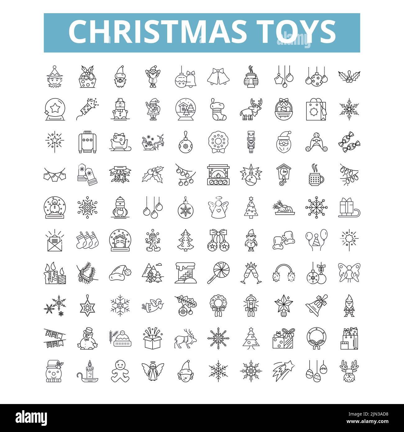Christmas toys icons, line symbols, web signs, vector set, isolated ...