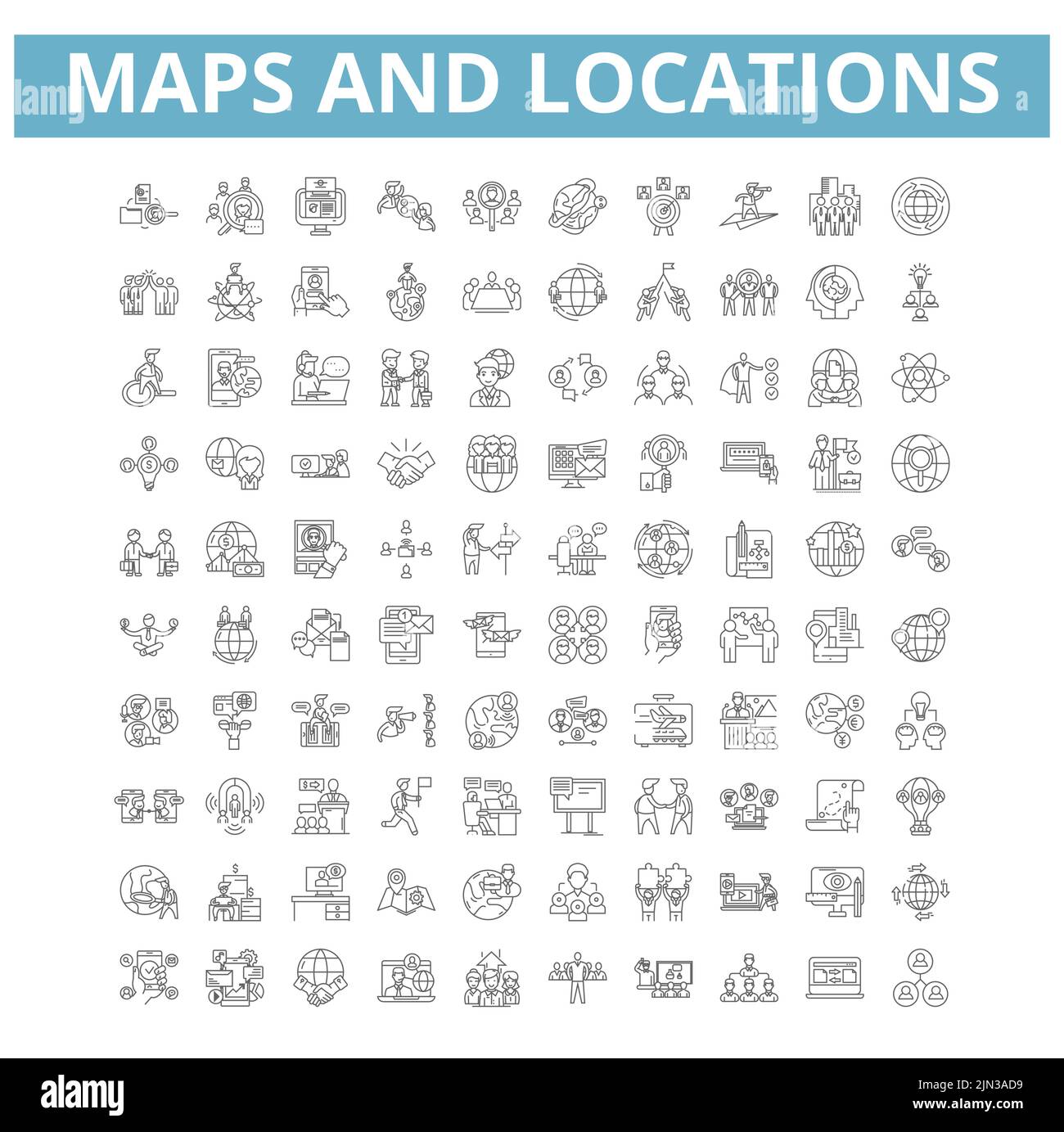 Maps and location icons, line symbols, web signs, vector set, isolated ...