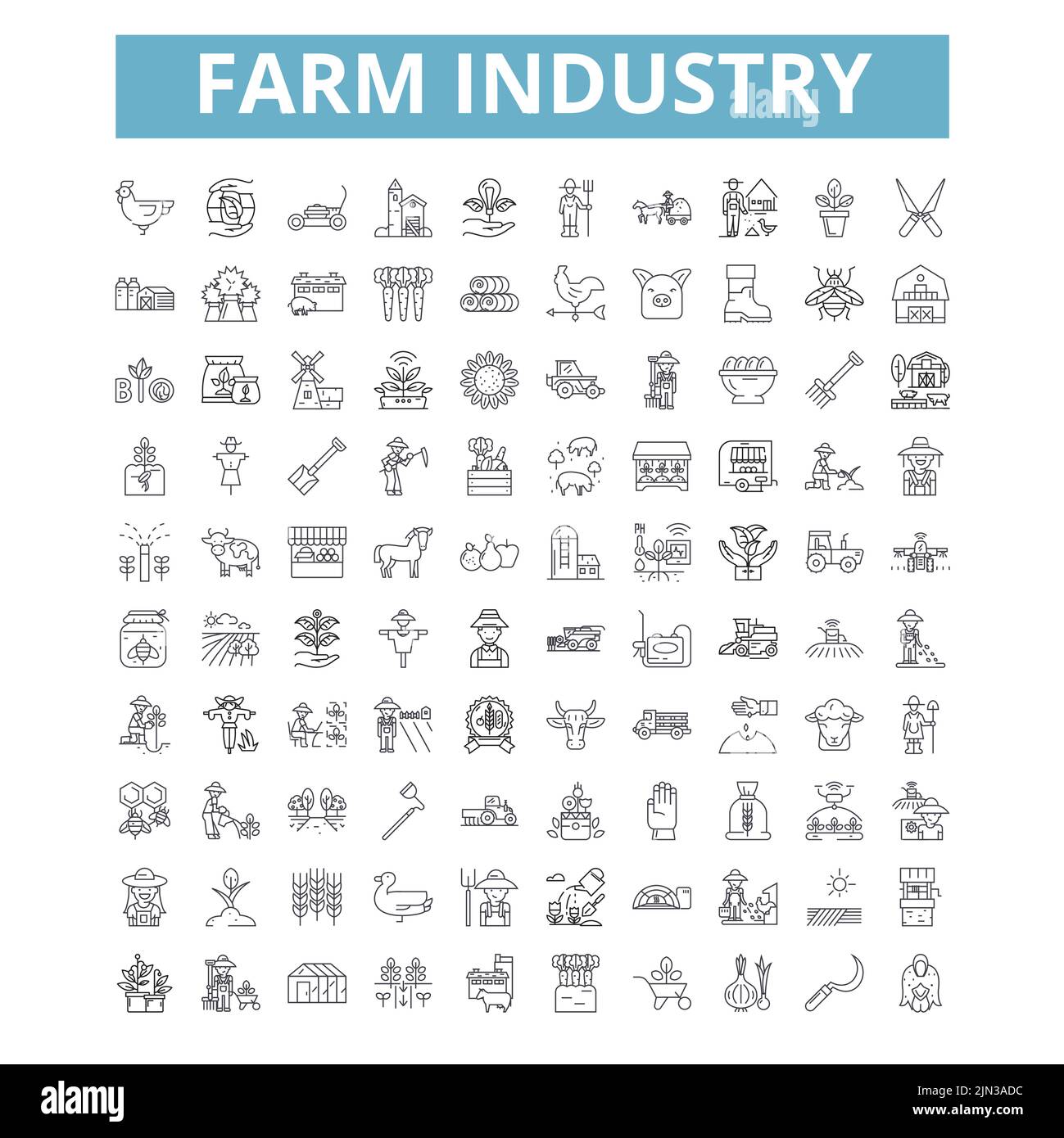 Farm industry icons, line symbols, web signs, vector set, isolated ...