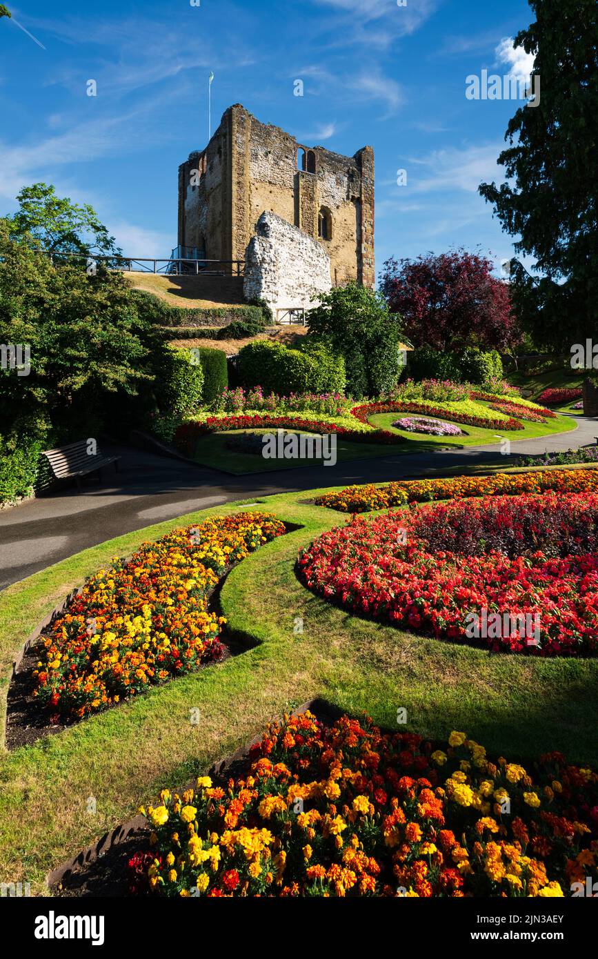 Early on an August morning in the colourful grounds of Guildford Castle ...