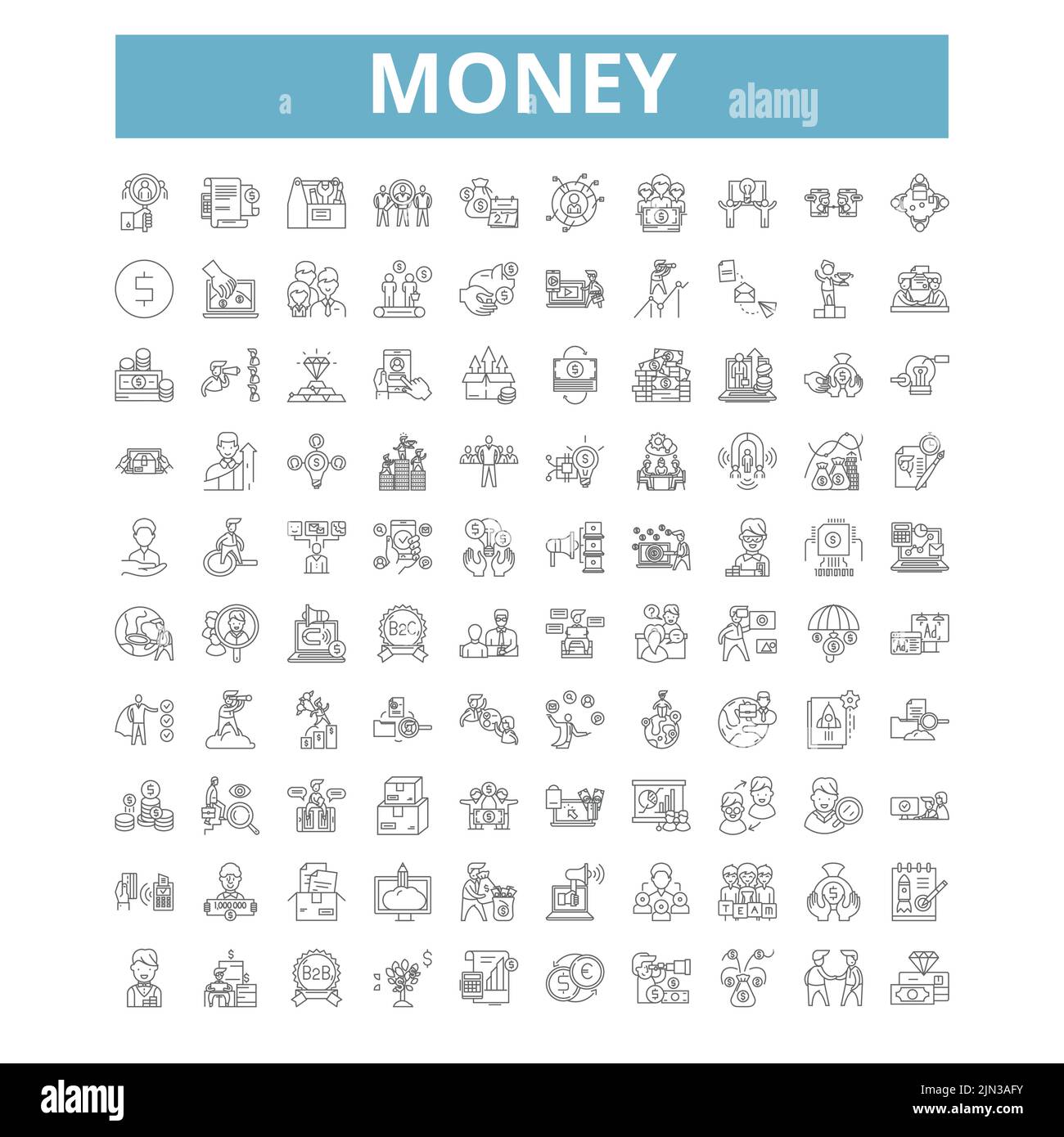 Money icons, line symbols, web signs, vector set, isolated illustration ...