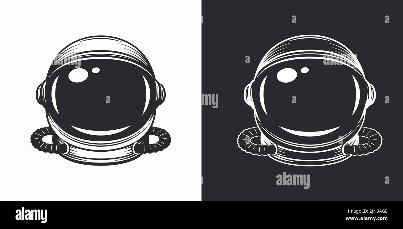 Vector Astronaut Helmet Set, Black and White Monochrome Cosmonaut Mask ...