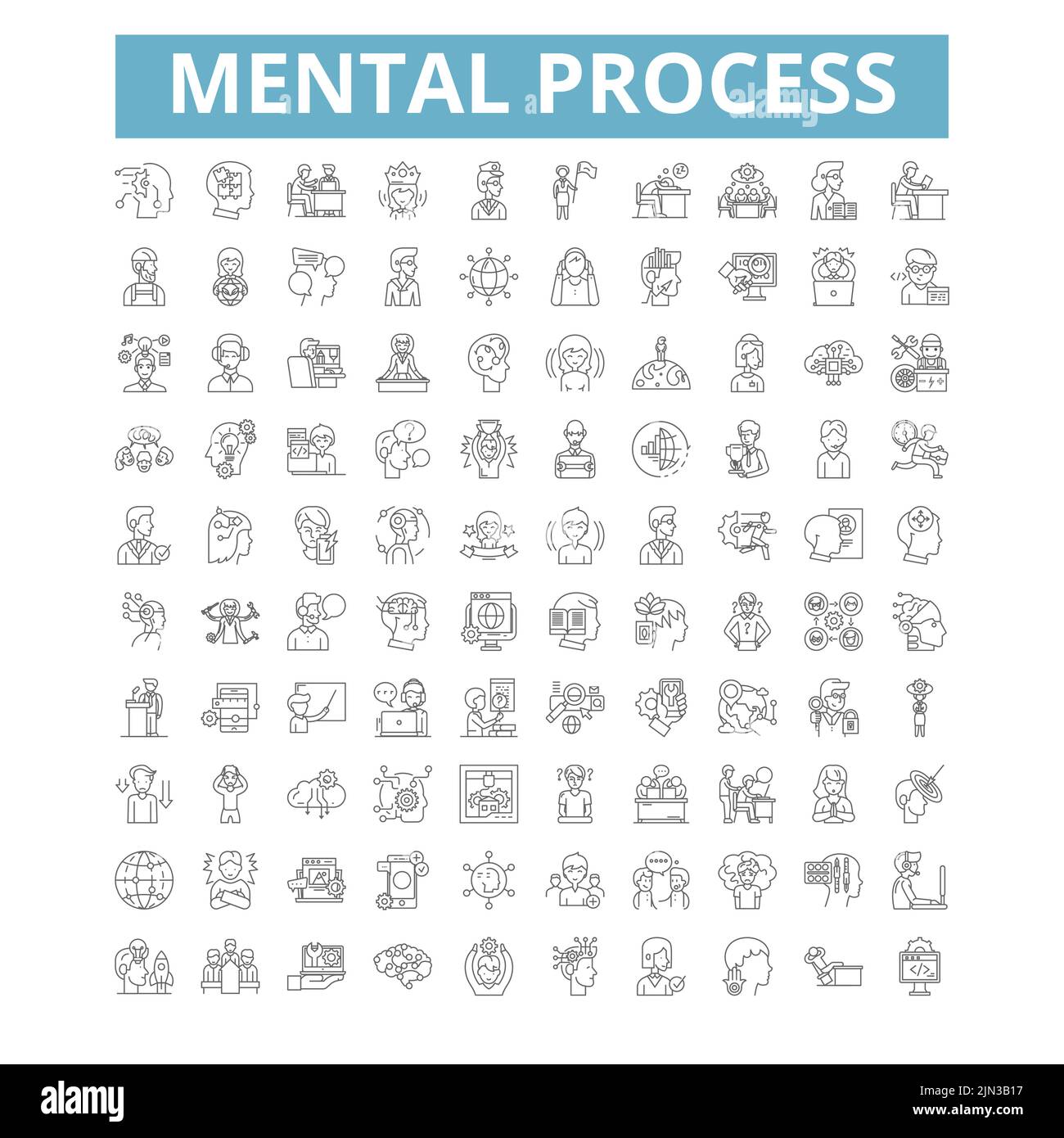 Mental process icons, line symbols, web signs, vector set, isolated ...