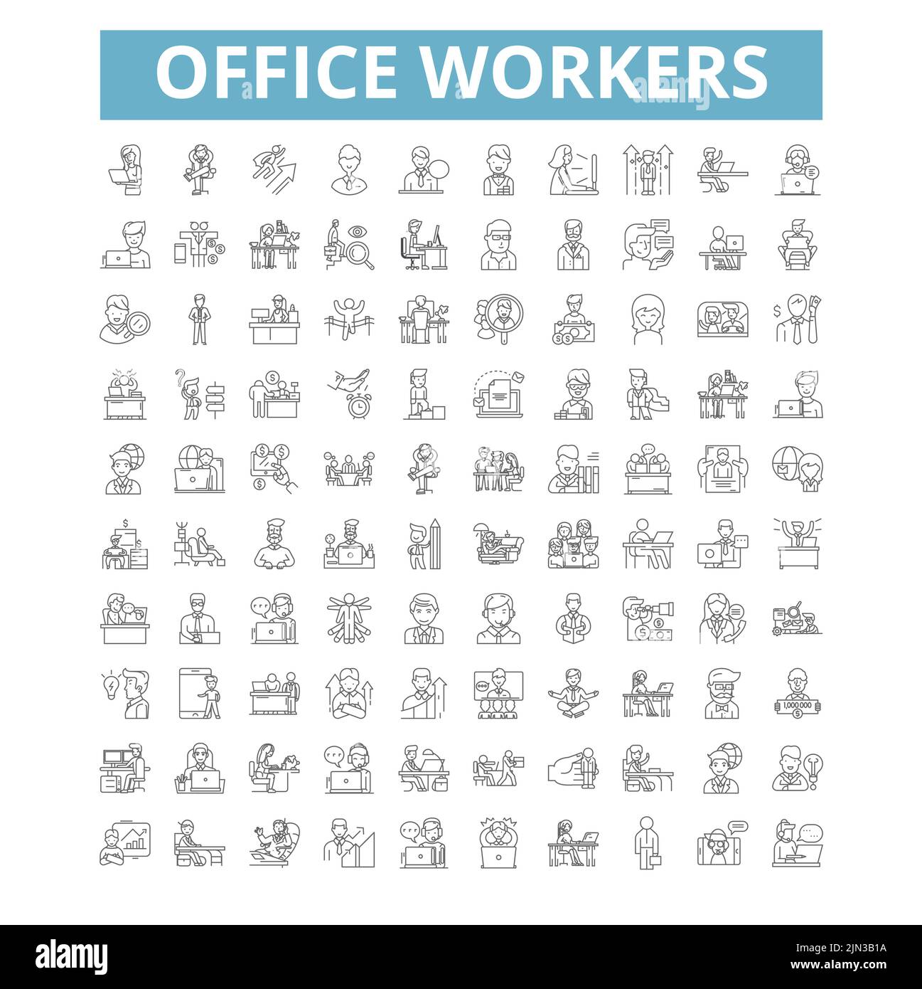 Office worker icons, line symbols, web signs, vector set, isolated ...