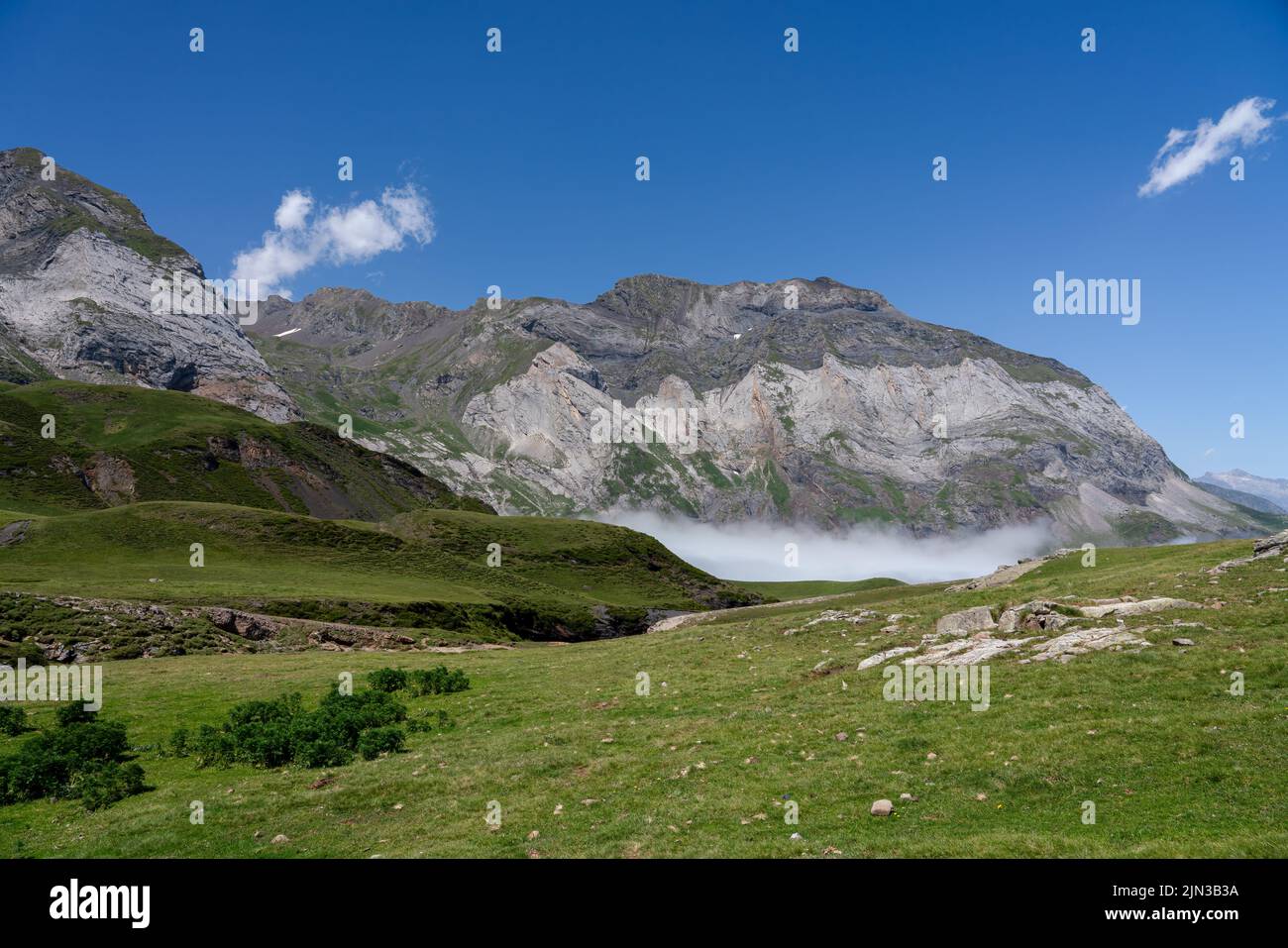 the Cirque de Troumouse (Pyrenees) mountain plateau and valley with ...