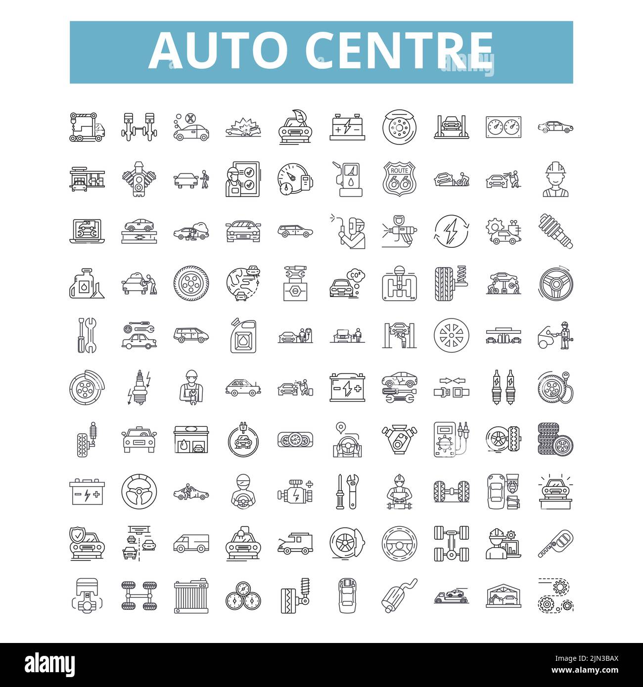 Auto centre icons, line symbols, web signs, vector set, isolated ...