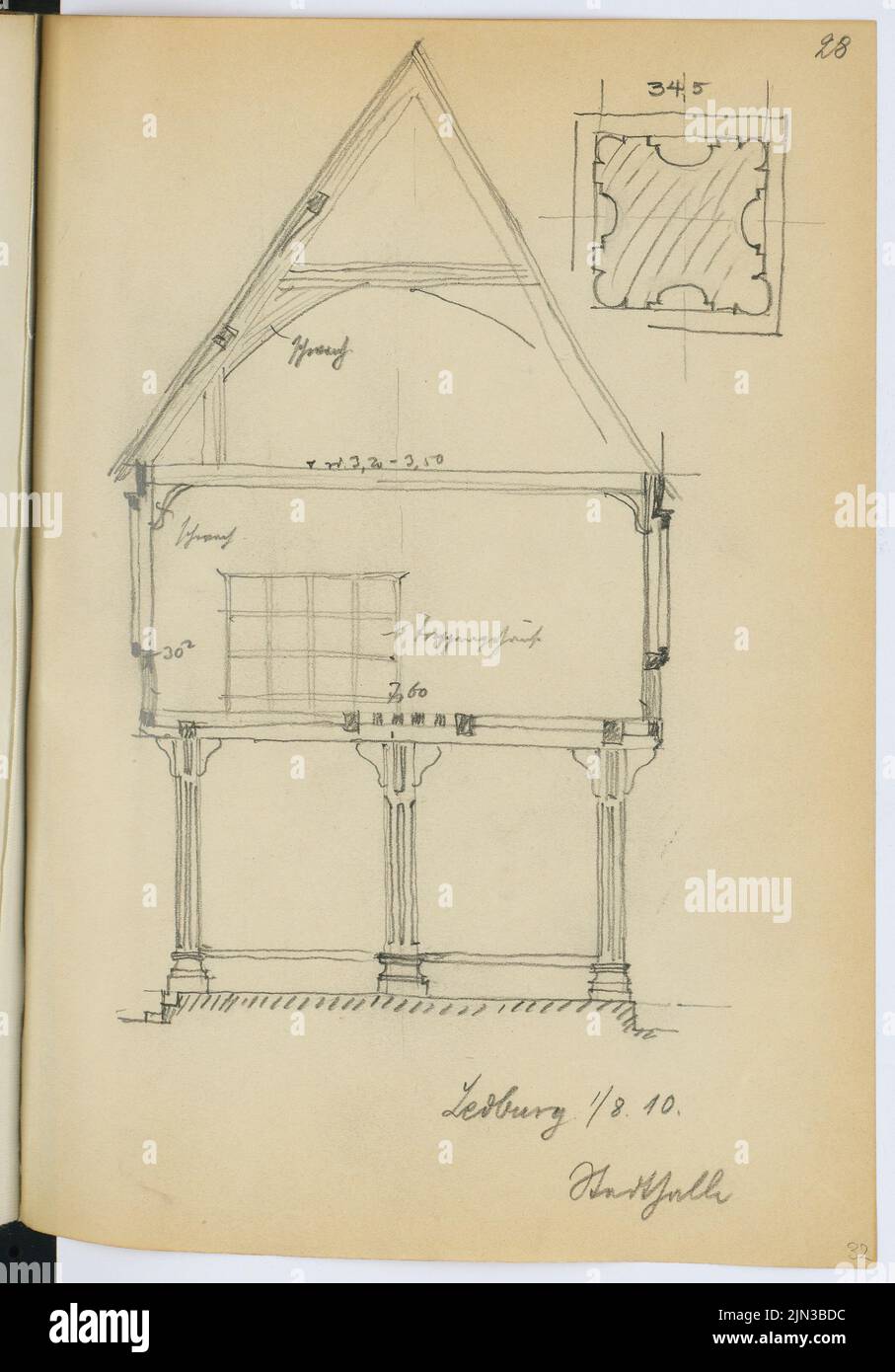 Market House, Ledbury: cross-section, detail (from: sketch and photo ...