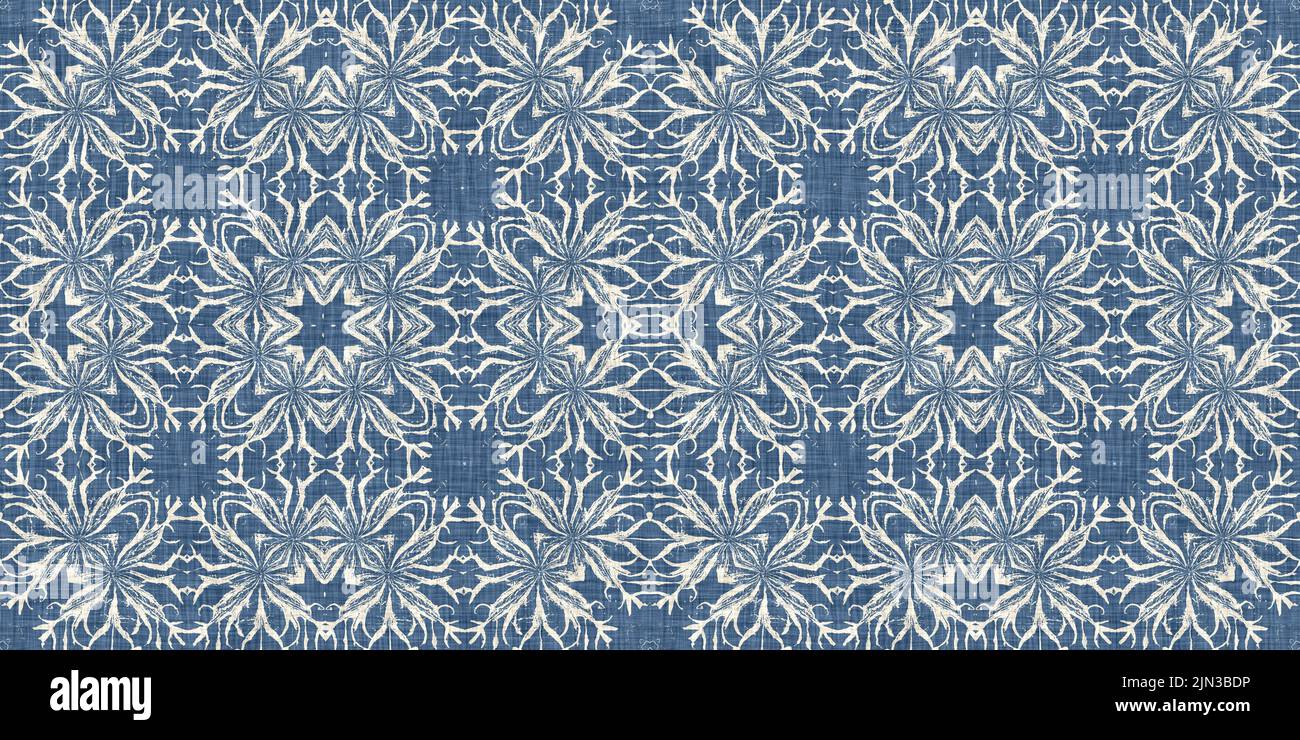 Farmhouse blue snow flake border background. Frosty batik french effect ...