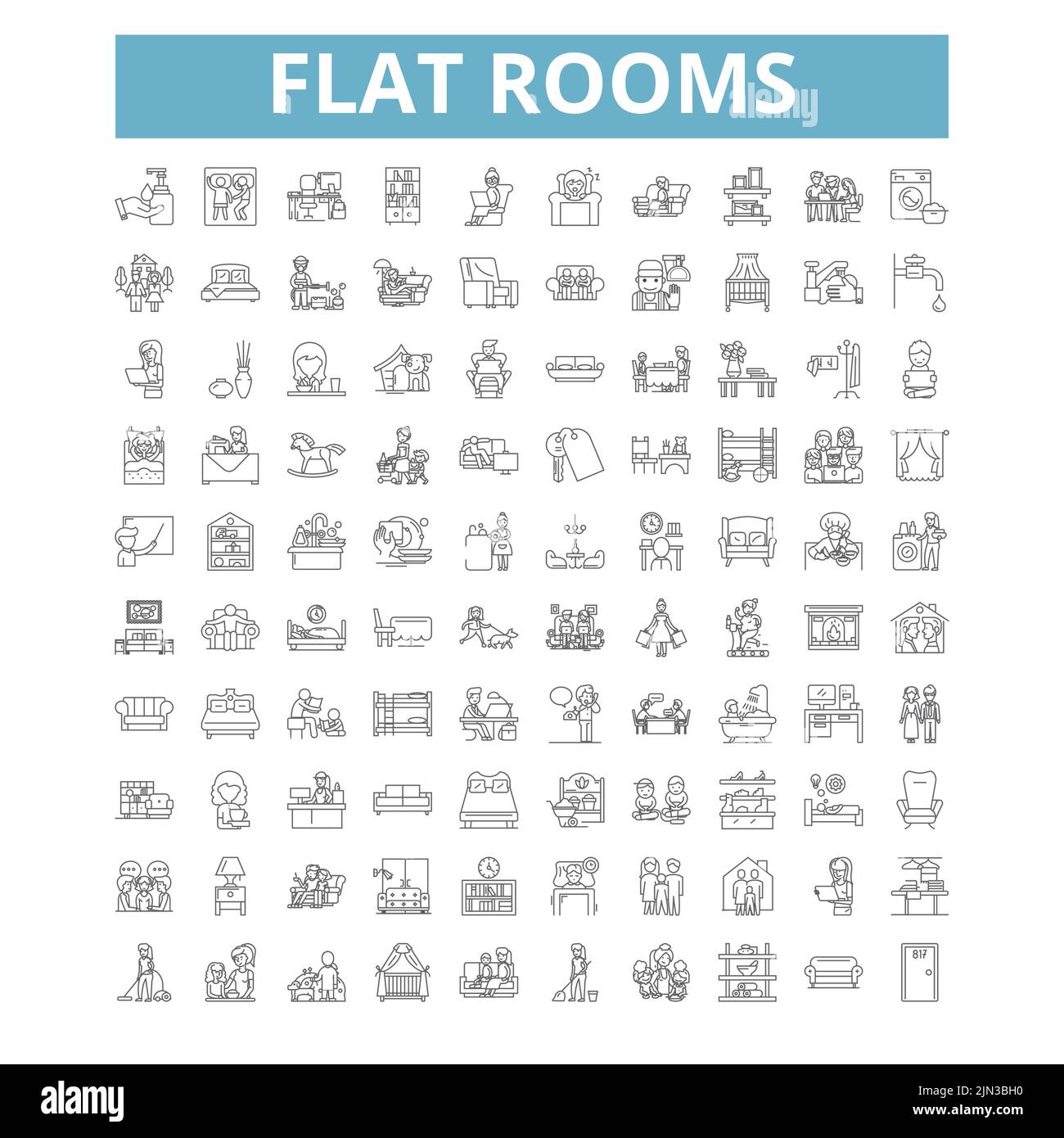 Flat rooms icons, line symbols, web signs, vector set, isolated ...