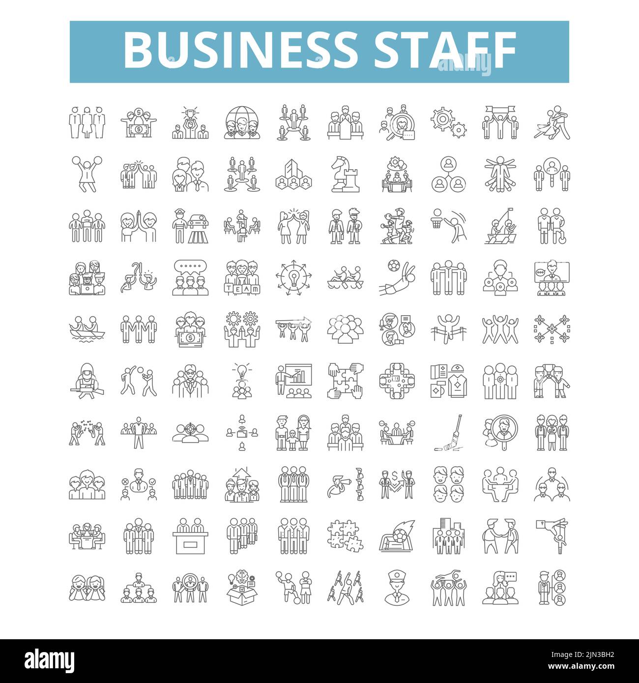 Business staff icons, line symbols, web signs, vector set, isolated ...