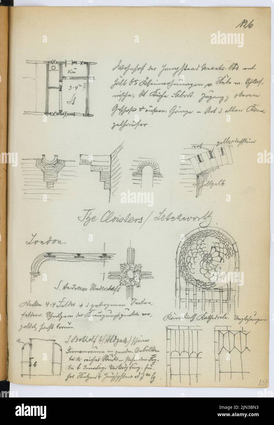 The Cloisters, Letchworth: floor plan, details (from: sketch and photo ...