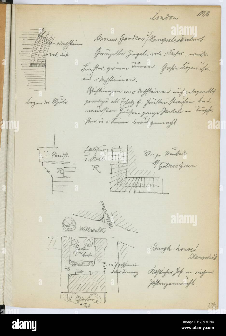 Burgh House, London Hampstead: site plan, details (from: sketch and ...