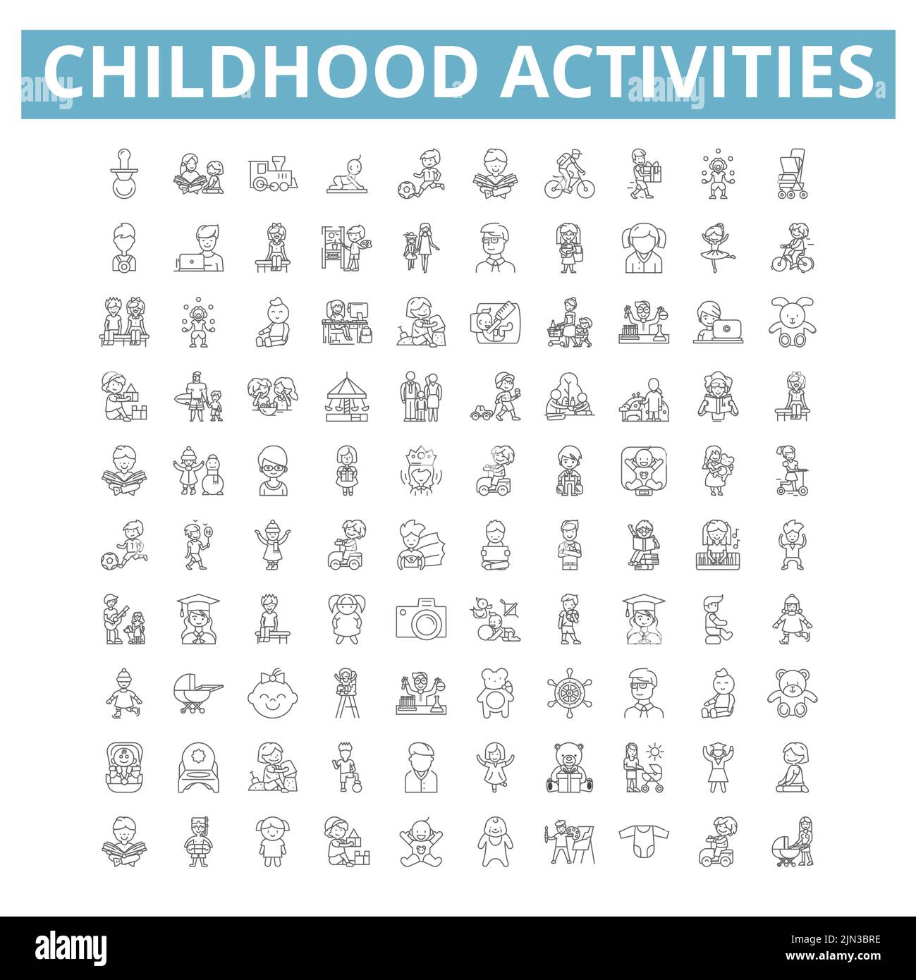 Childhood activities icons, line symbols, web signs, vector set ...