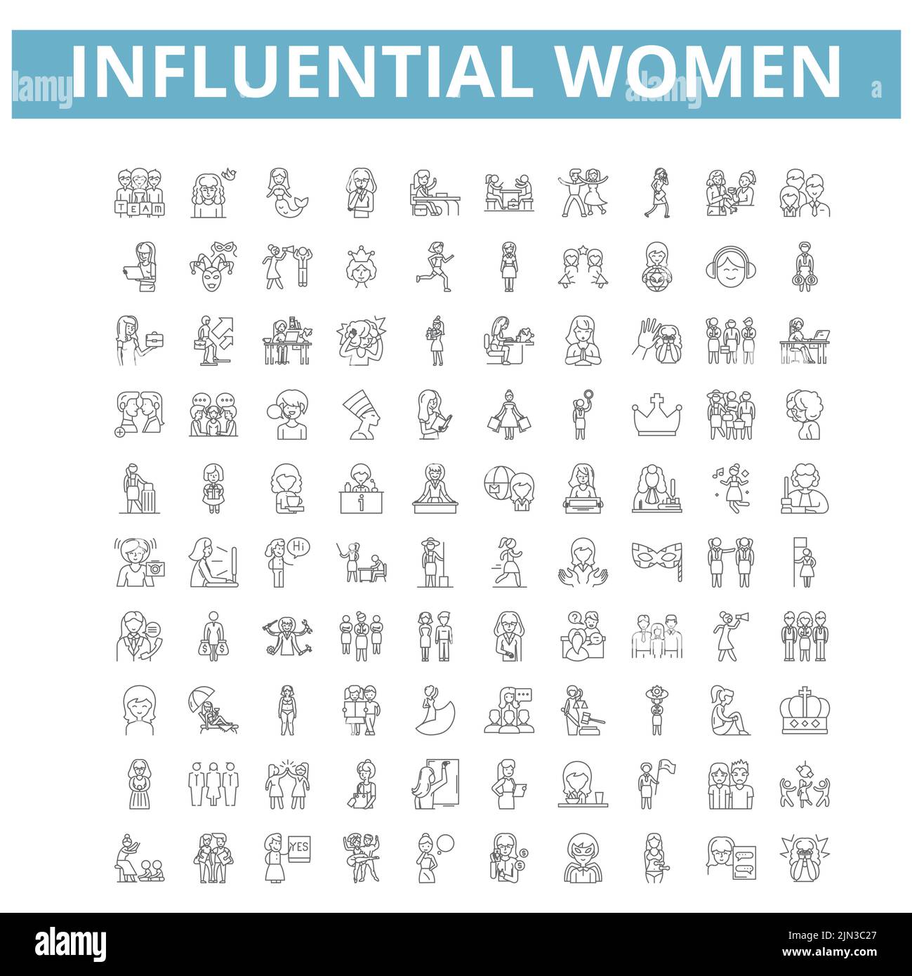 Influential women icons, line symbols, web signs, vector set, isolated ... Influential women icons, line symbols, web signs, vector set, isolated ...