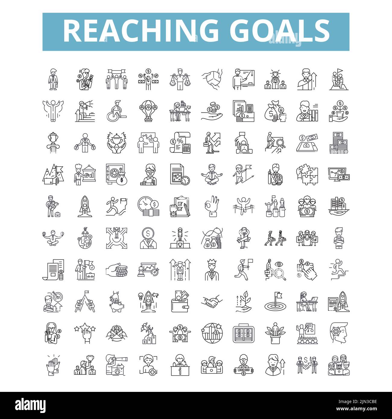 Reaching goals icons, line symbols, web signs, vector set, isolated ...
