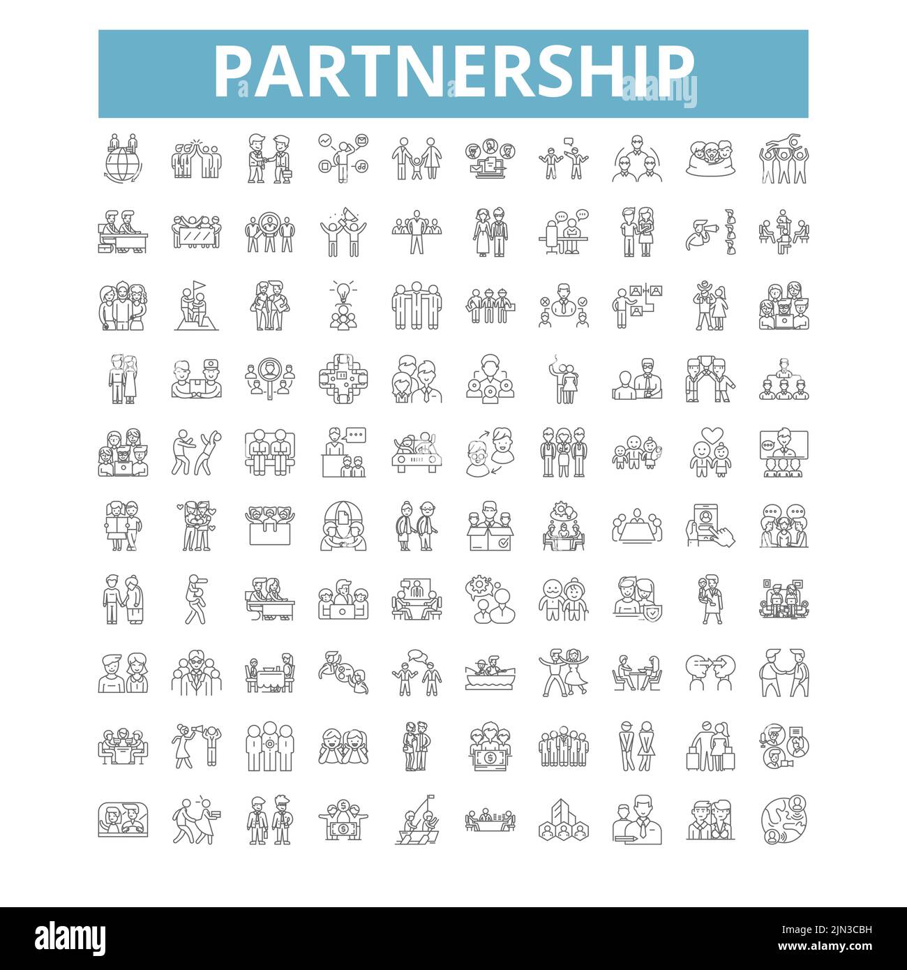 Partnership concept icons, line symbols, web signs, vector set, isolated illustration Stock ...