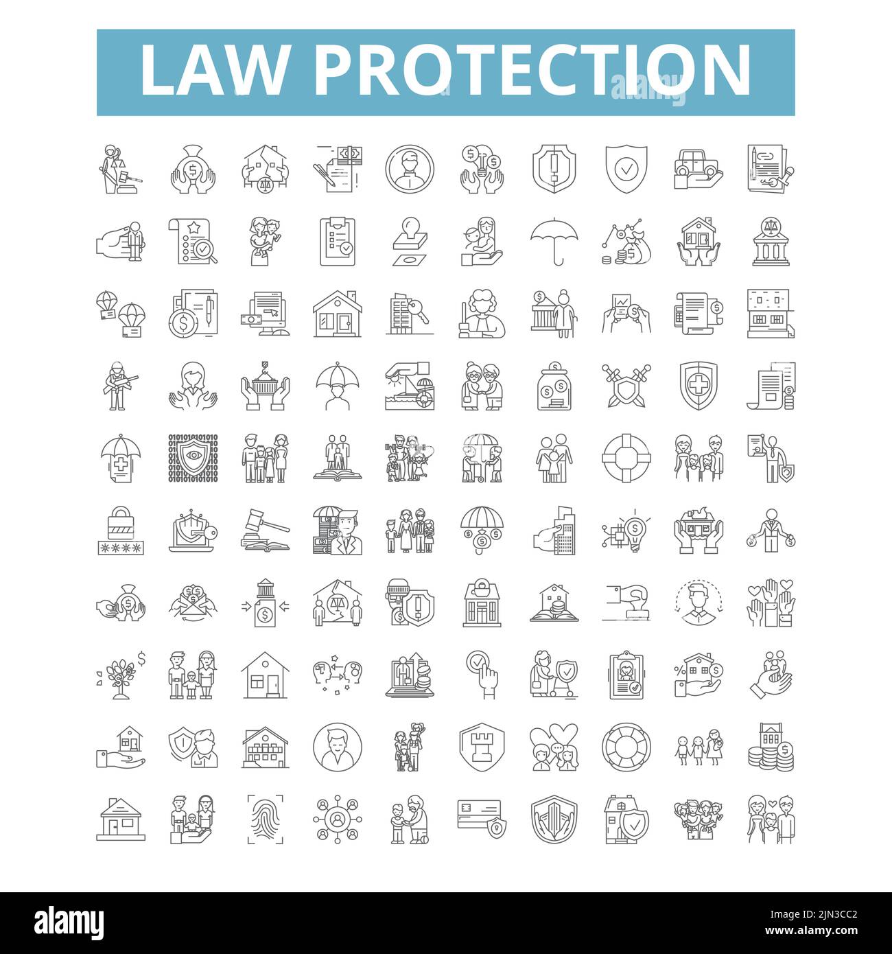 Law protection icons, line symbols, web signs, vector set, isolated ...