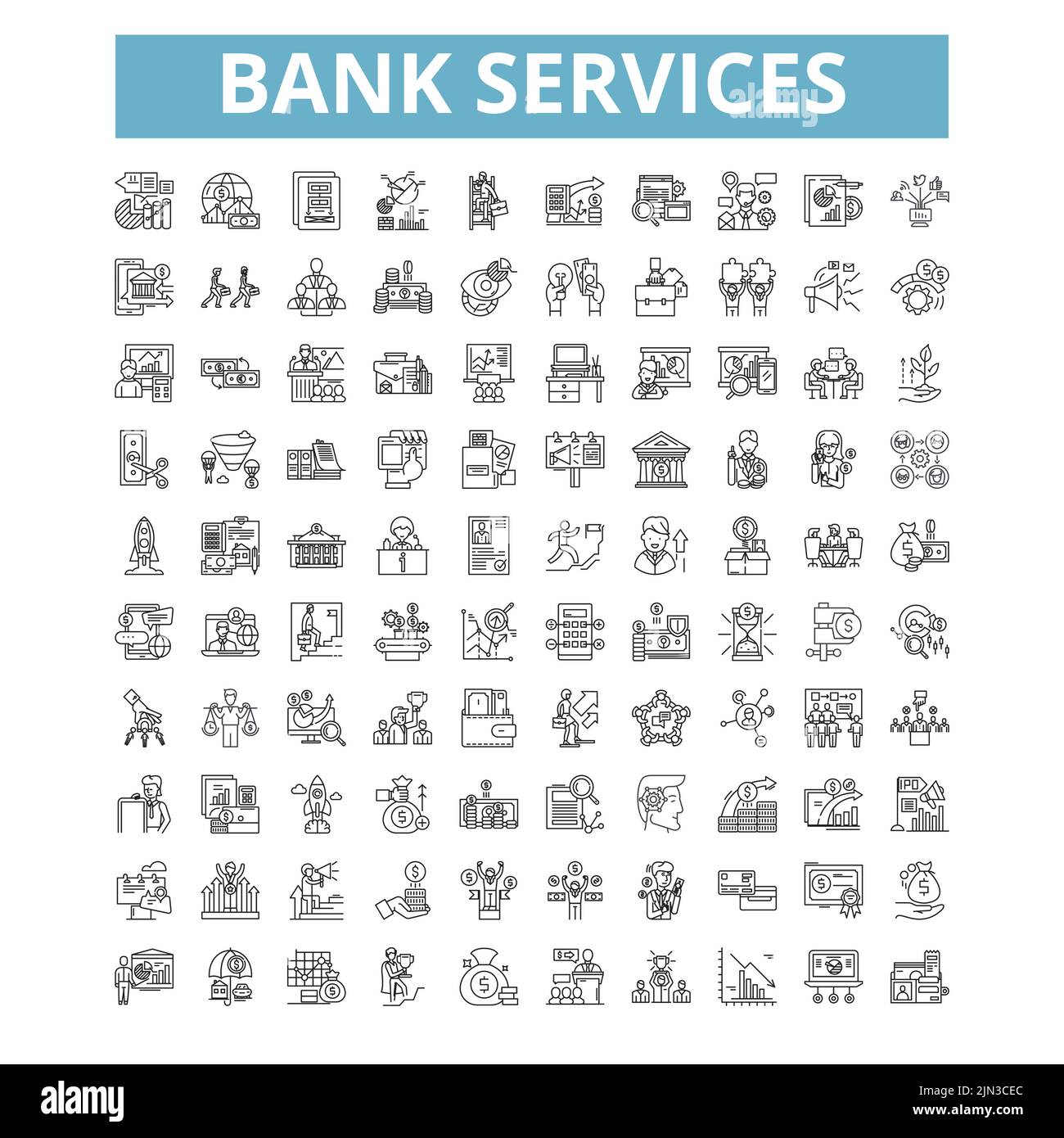 Bank services icons, line symbols, web signs, vector set, isolated ...