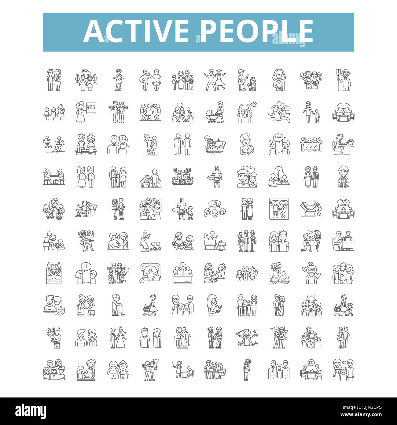 Active people icons, line symbols, web signs, vector set, isolated ...