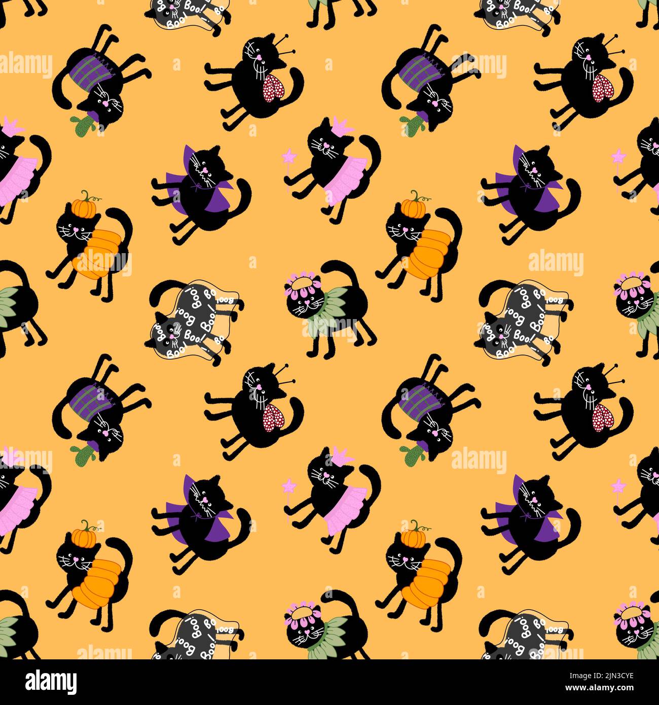 Halloween black cats seamless pattern for clothes print and wrapping ...