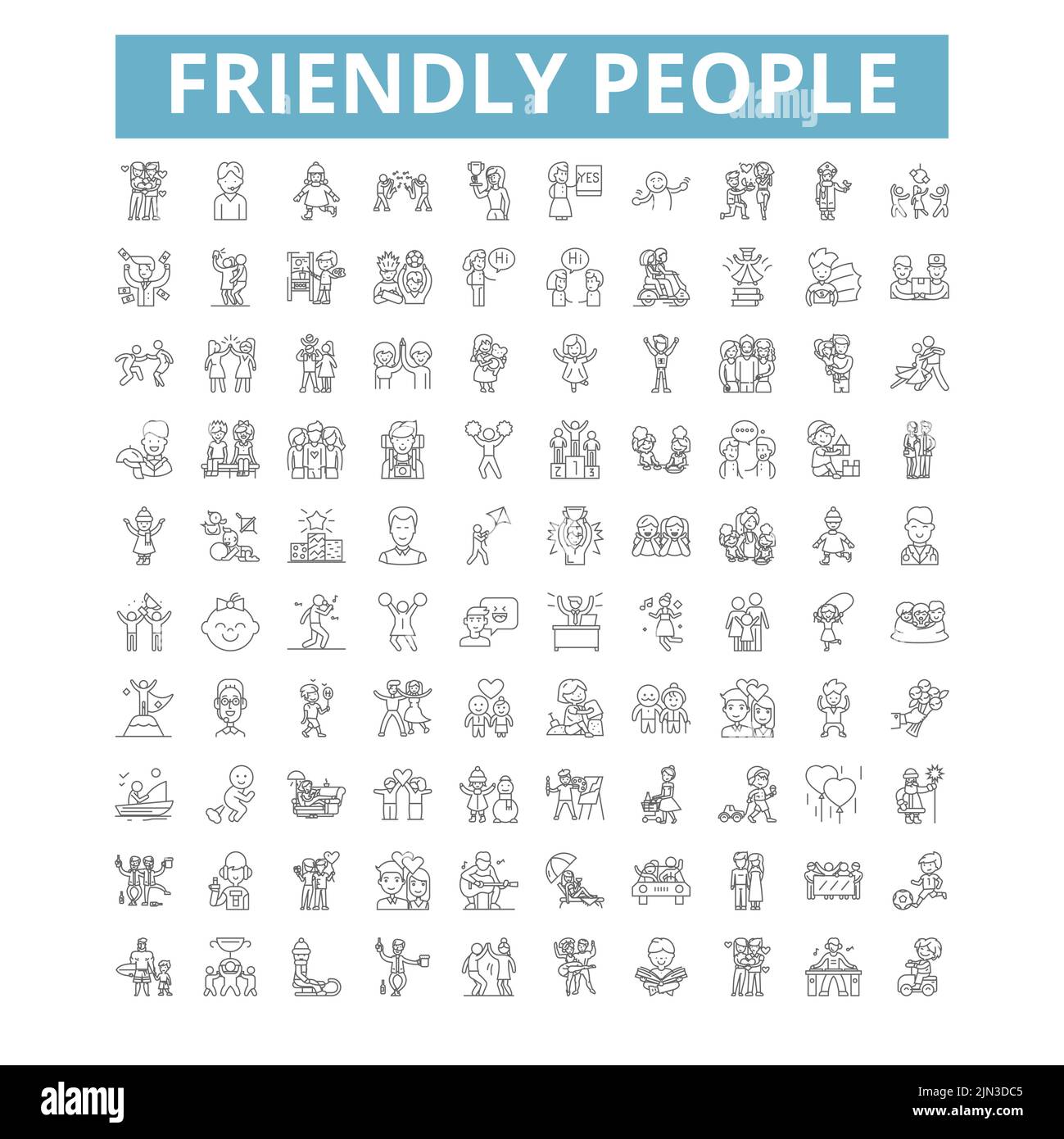 Friendly people icons, line symbols, web signs, vector set, isolated ...