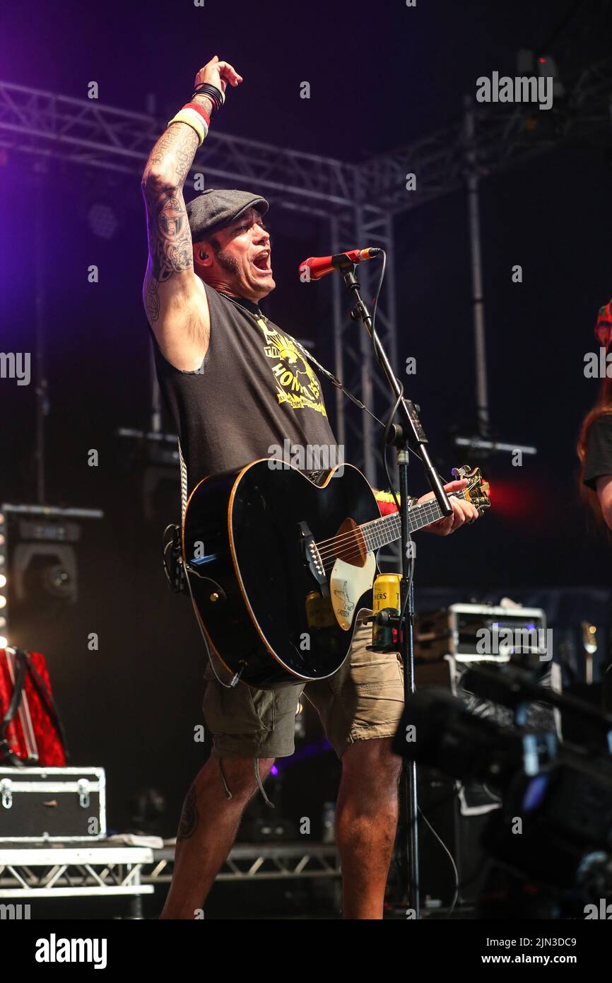 Ken Bonsall lead singer of Ferocious Dog during the bands performance at Wickham festival ...